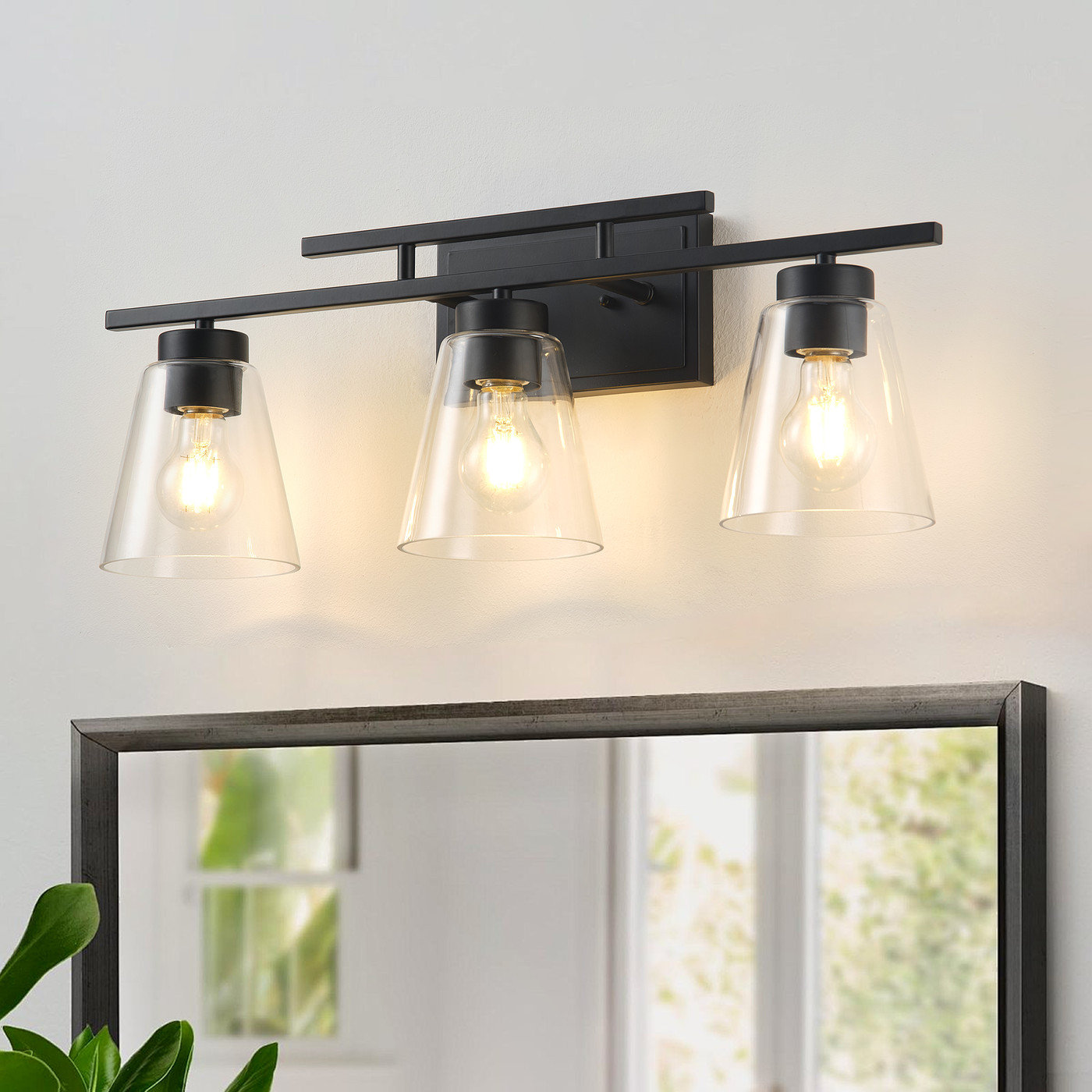 Breakwater Bay 3-E26 Base Light Black Metal & Glass Dimmable Vanity ...