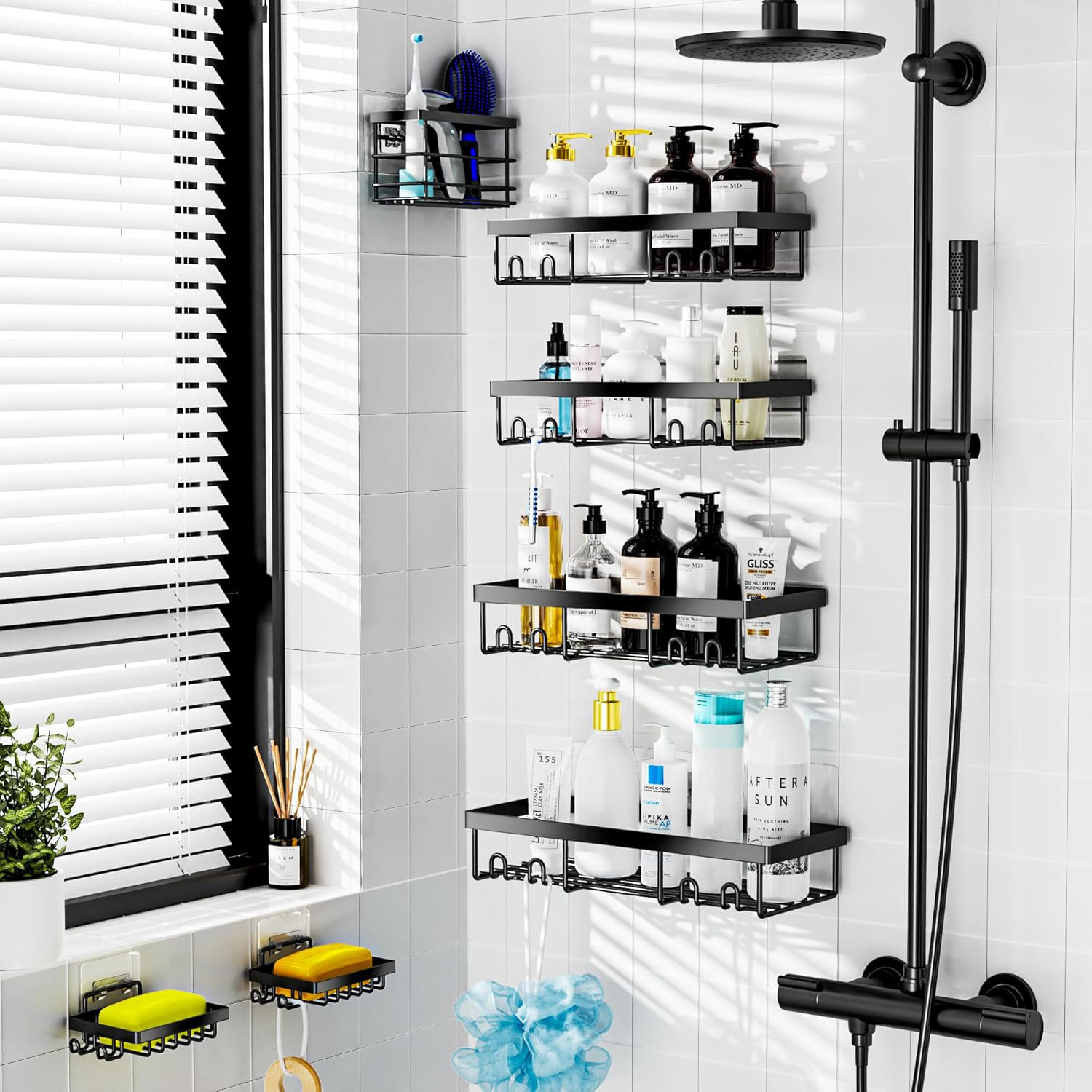 Rebrilliant 7 Pack Adhesive Shower Organizer Caddy Shelves Rack | Wayfair