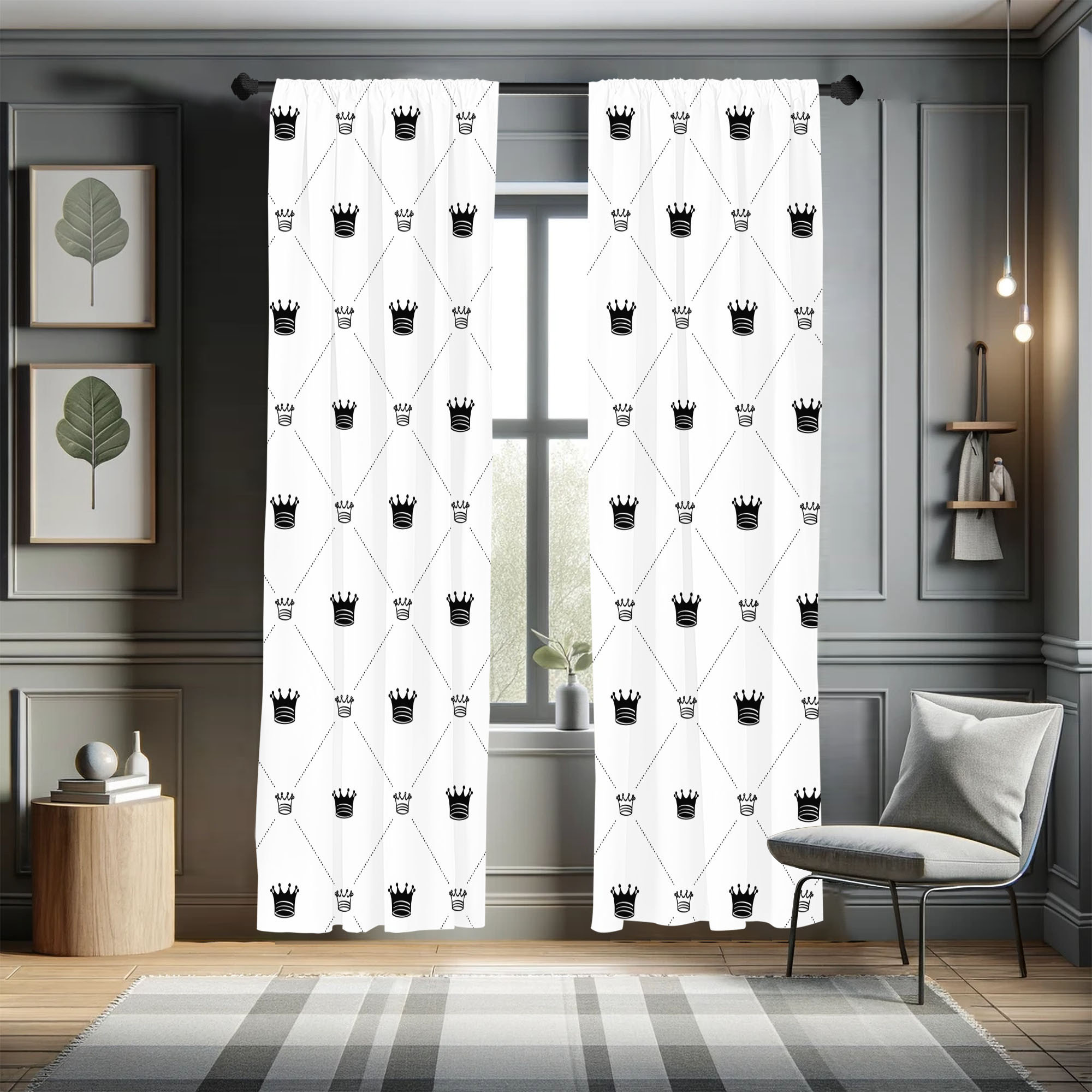 Latitude Run® Abstract Curtains, Traditional Crown Sign, Pair of 28"x95 ...