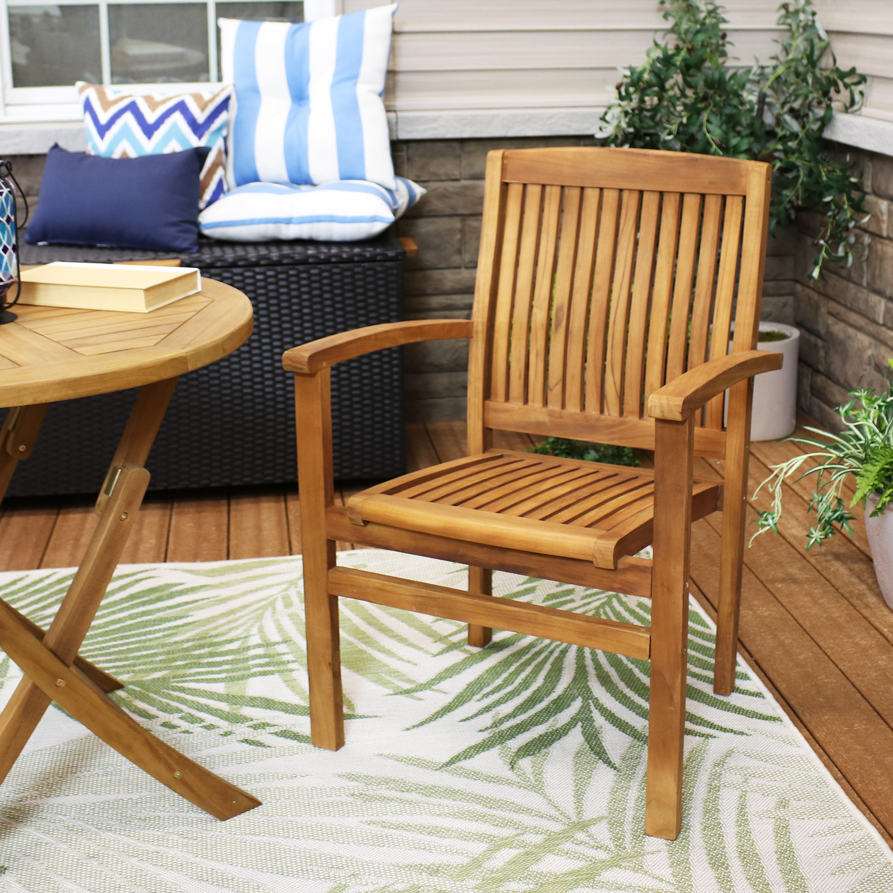 Red Barrel Studio® Vivioville Solid Teak Outdoor Stackable Dining Chair ...