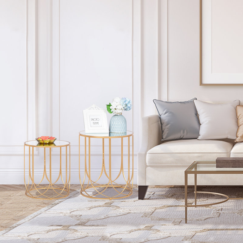 Everly Quinn Glass Tray Top Frame Nesting Tables | Wayfair