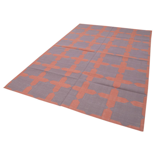 Ebern Designs Geometric Duri Purple Geometric Wool Handmade Area Rug ...