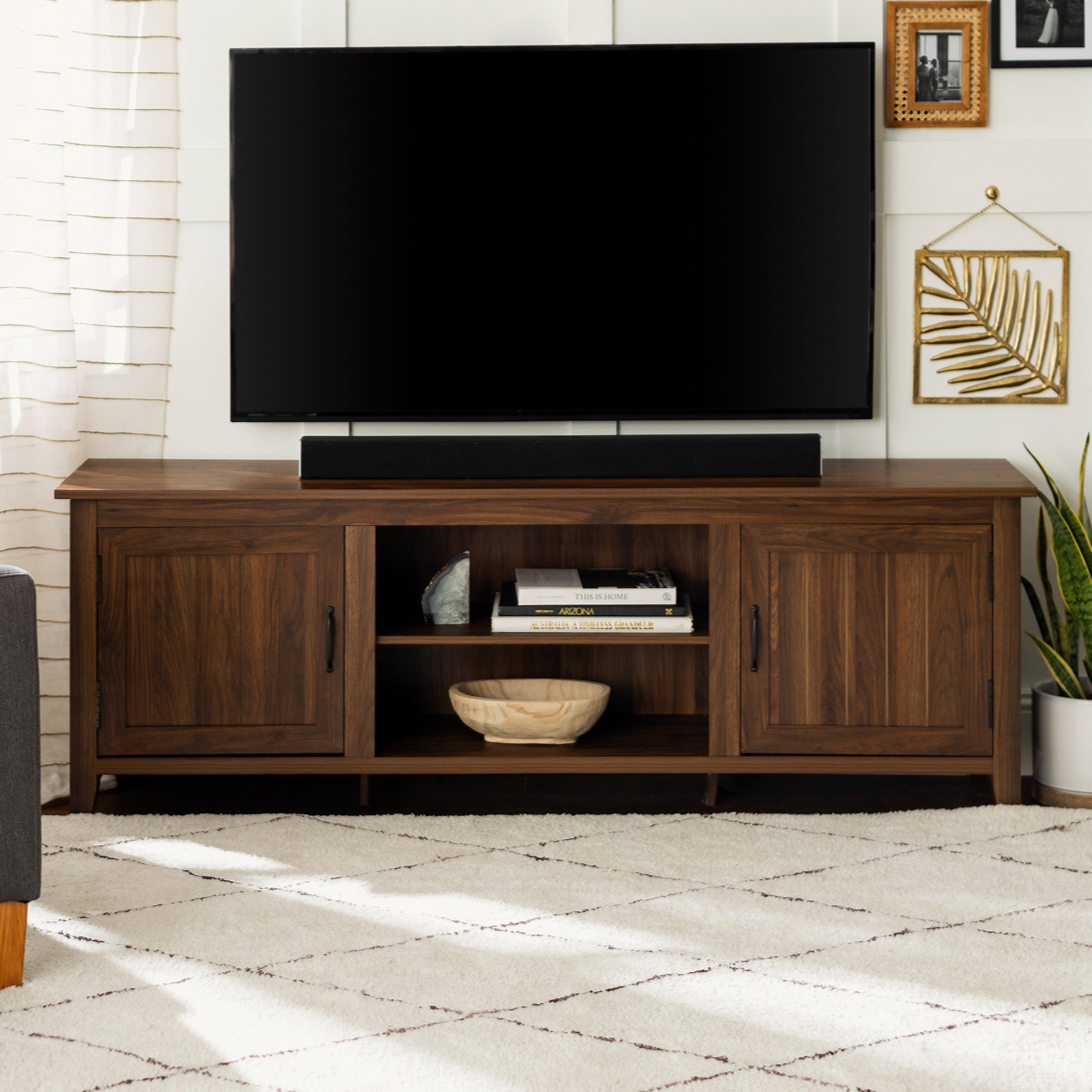 Gracie Oaks Sunnah TV Stand, TV Console Table with Cabinet and Shelves ...
