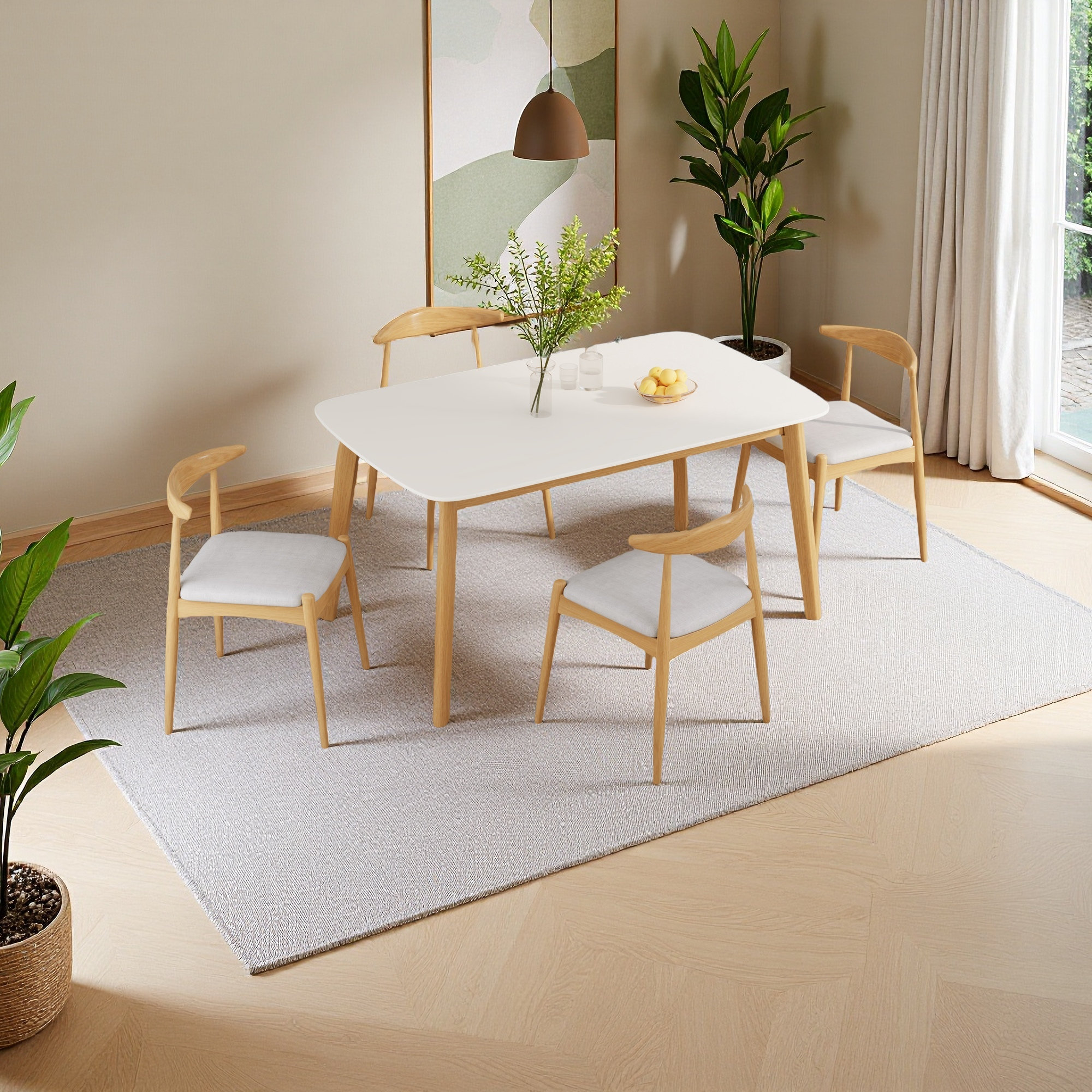 FAR AND NEAR 5-Piece Mid-Century Modern Dining Set - Solid Wood Frame ...