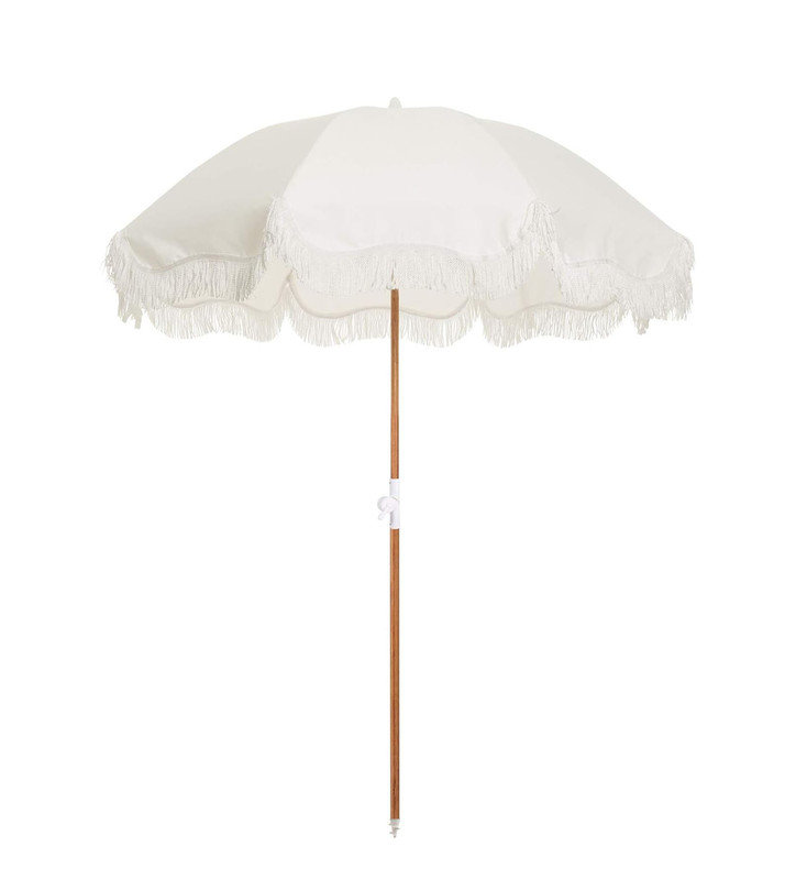 Wildon Home® Parasol de plage avec frange blanche, mât en bois ...