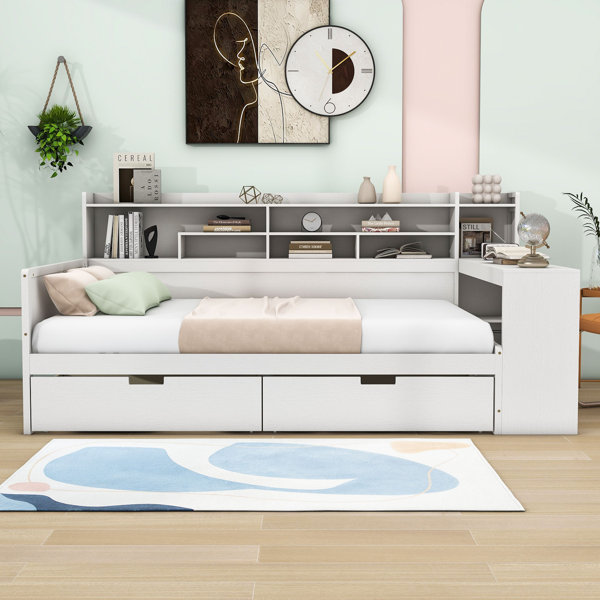 Lark Manor™ Wood Daybed with 2 Storage Drawers and Study Desk | Wayfair