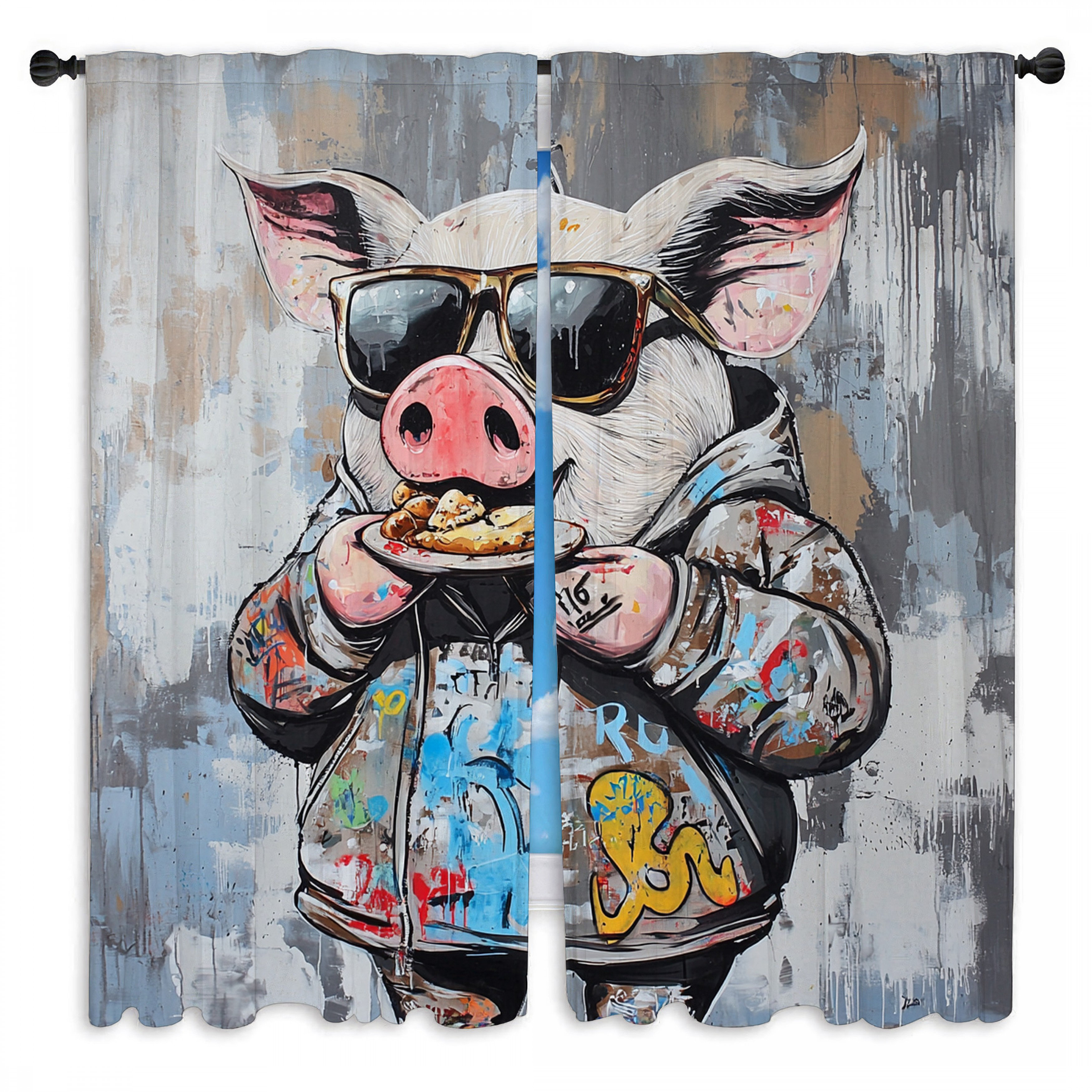 Dakota Fields Urban Pig Window Curtains Animal Industrial Drapes - 2 ...