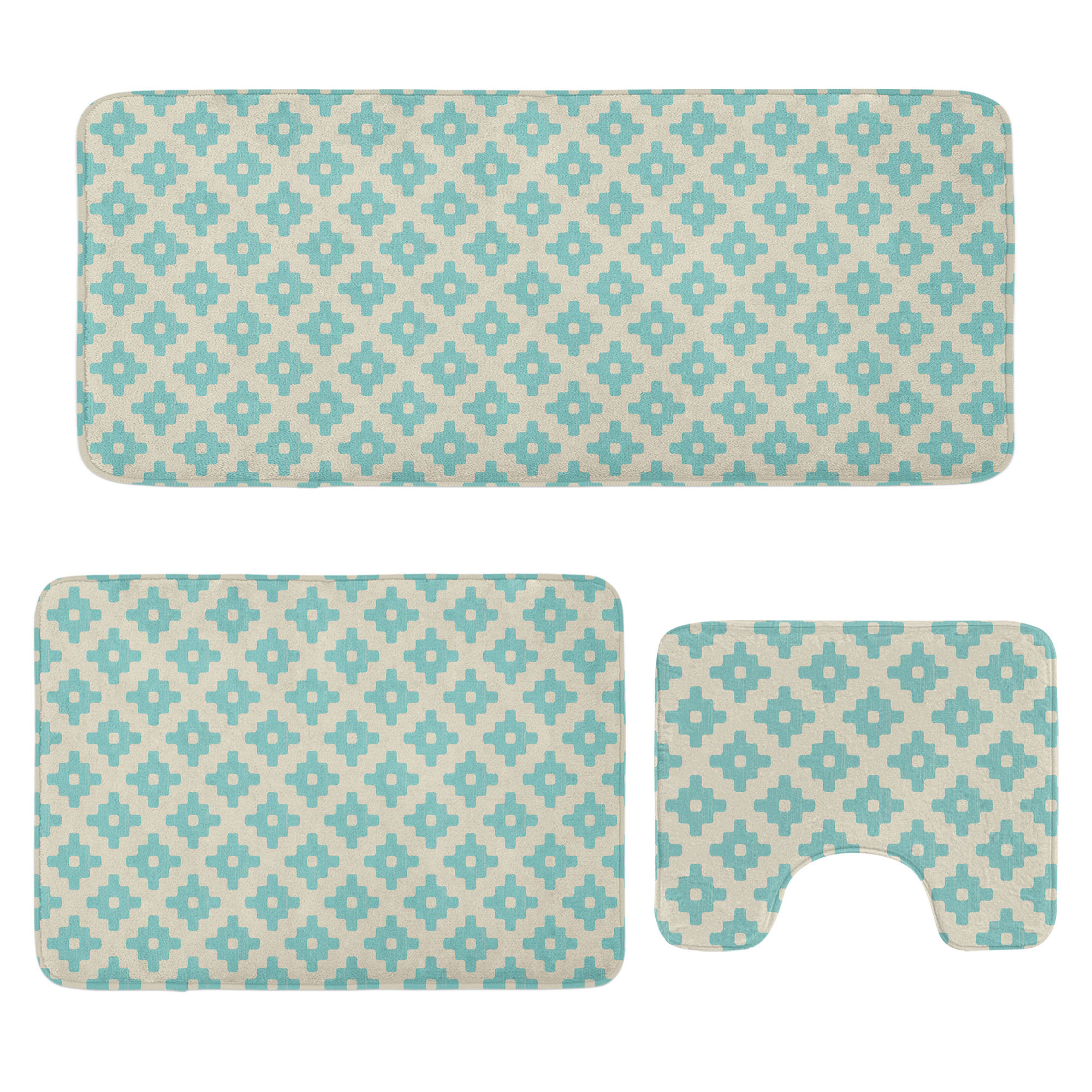 Dakota Fields Turquoise Bathroom Rug Set 3 Pieces U-Shape & Rectangle ...