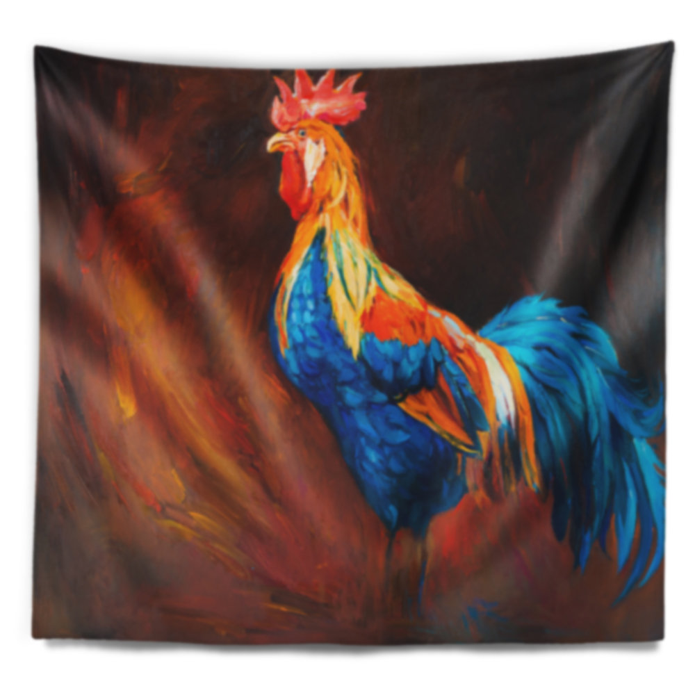 East Urban Home Animal Blue and Orange Rooster Tapestry | Wayfair
