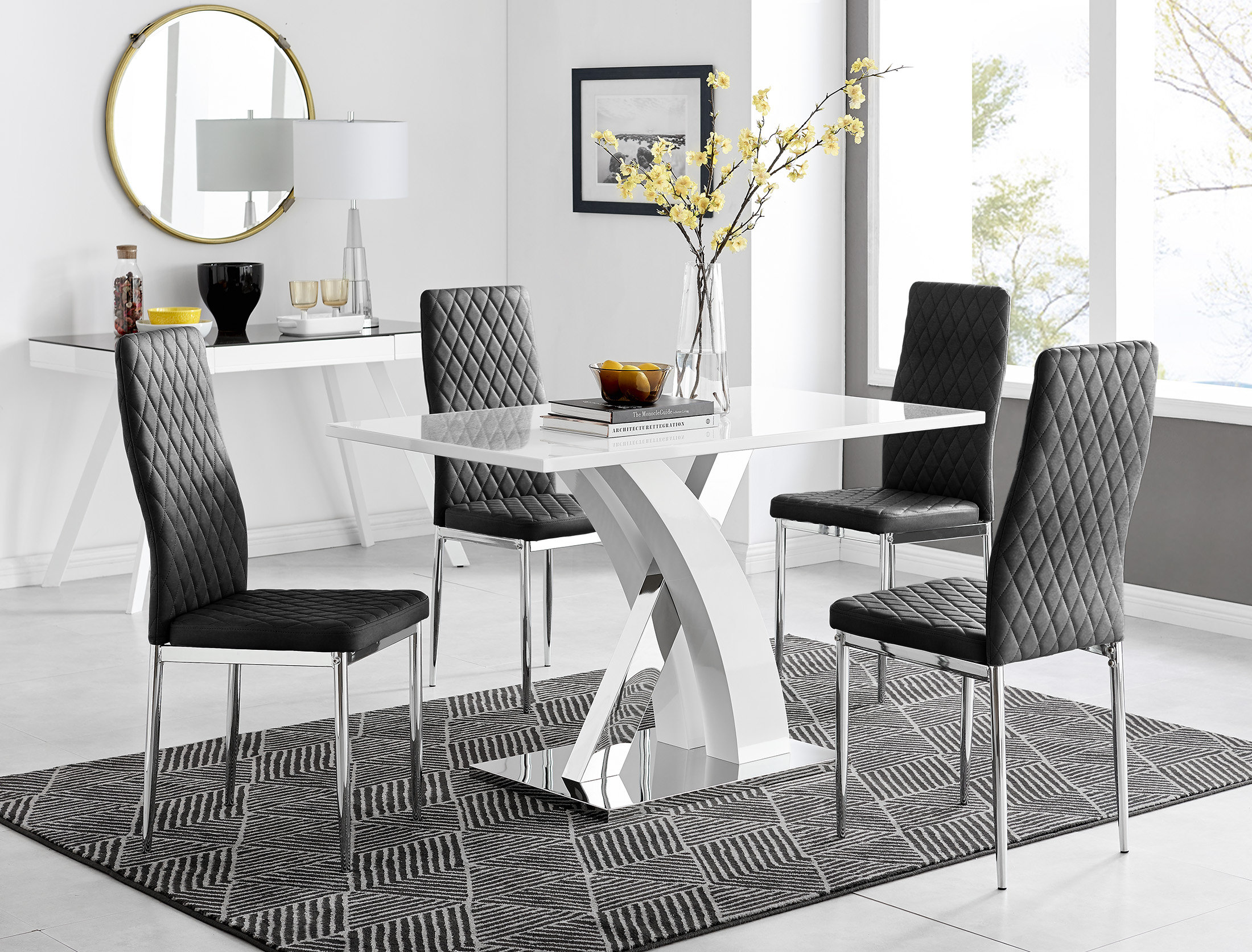Furniture Box Marietta Chrome Metal and White High Gloss Dining Table ...