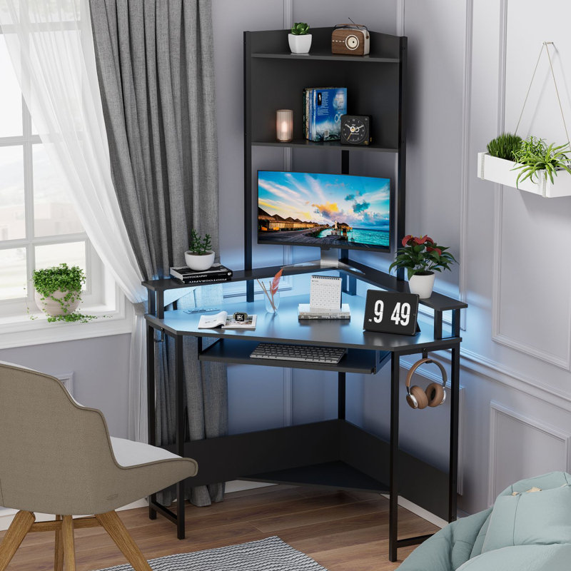 Wrought Studio™ Janiza 44.5" W Triangle Computer Desk with Hutch | Wayfair
