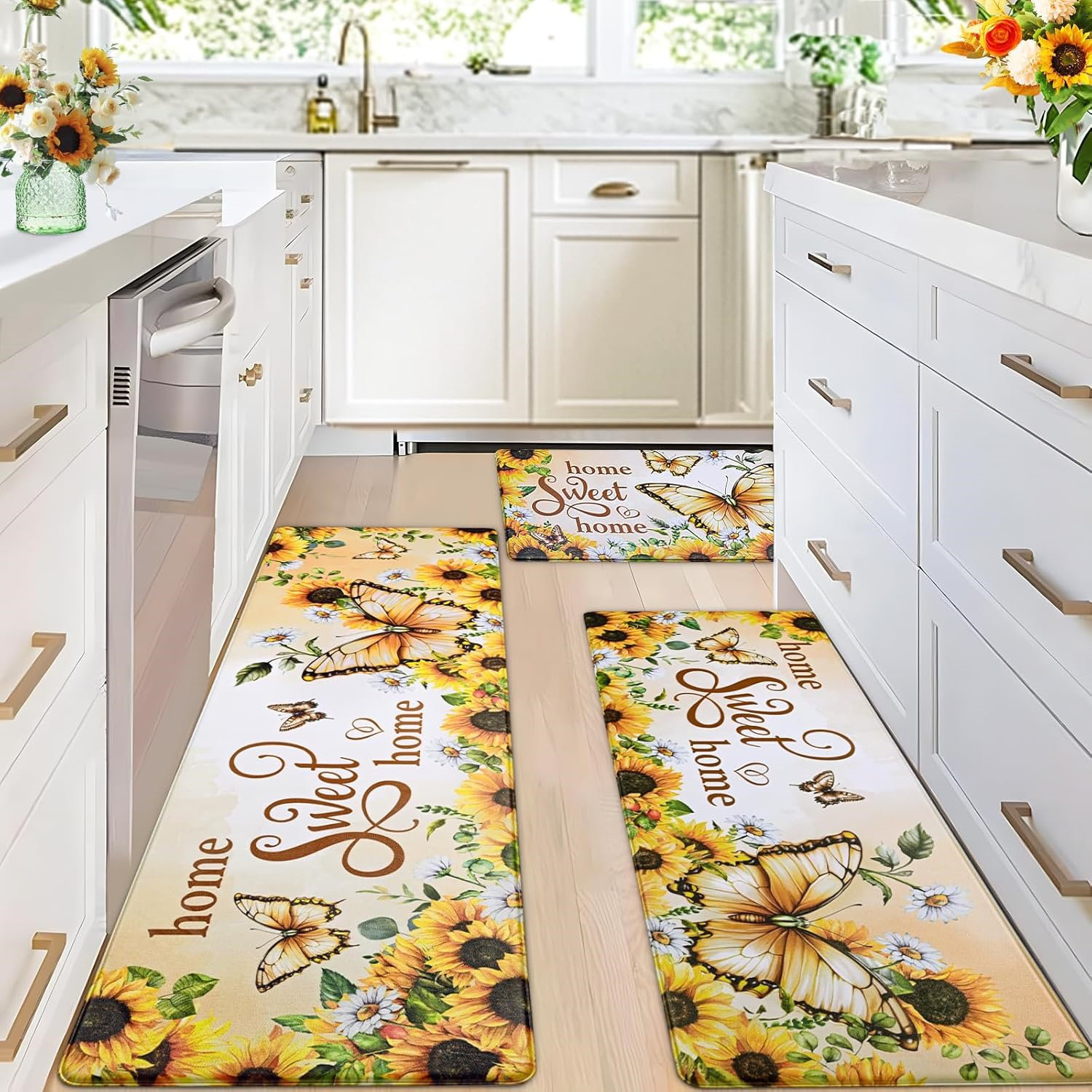 Rosalind Wheeler Sunflower Kitchen Rugs Floral Kitchen Mats For Floor ...