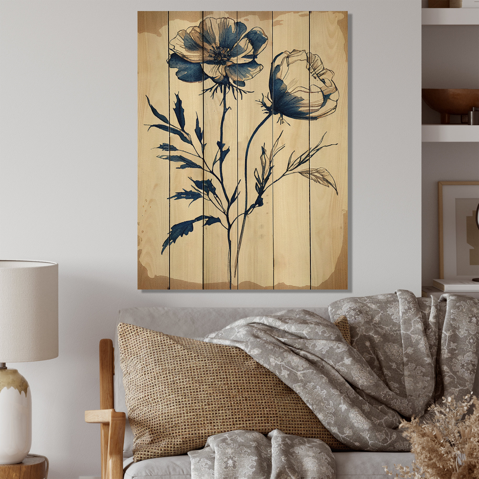 Red Barrel Studio® Indigo Flower Blossoming V - Floral Wood Wall Art ...