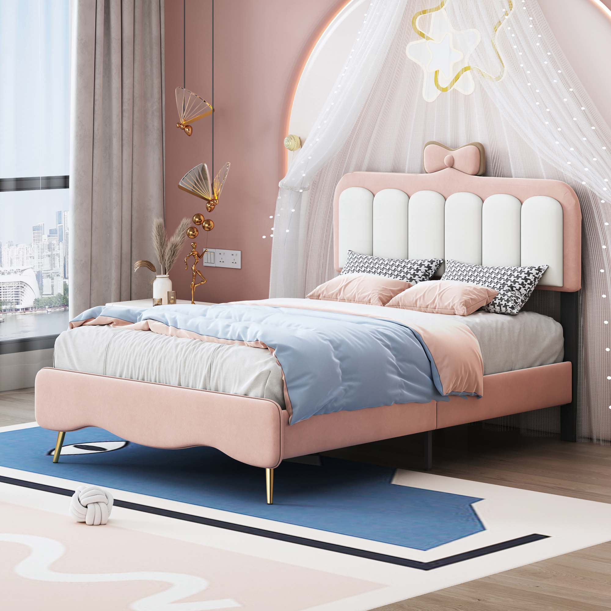 House of Hampton® Velvet Princess Bed With Bow-Knot Headboard | Wayfair