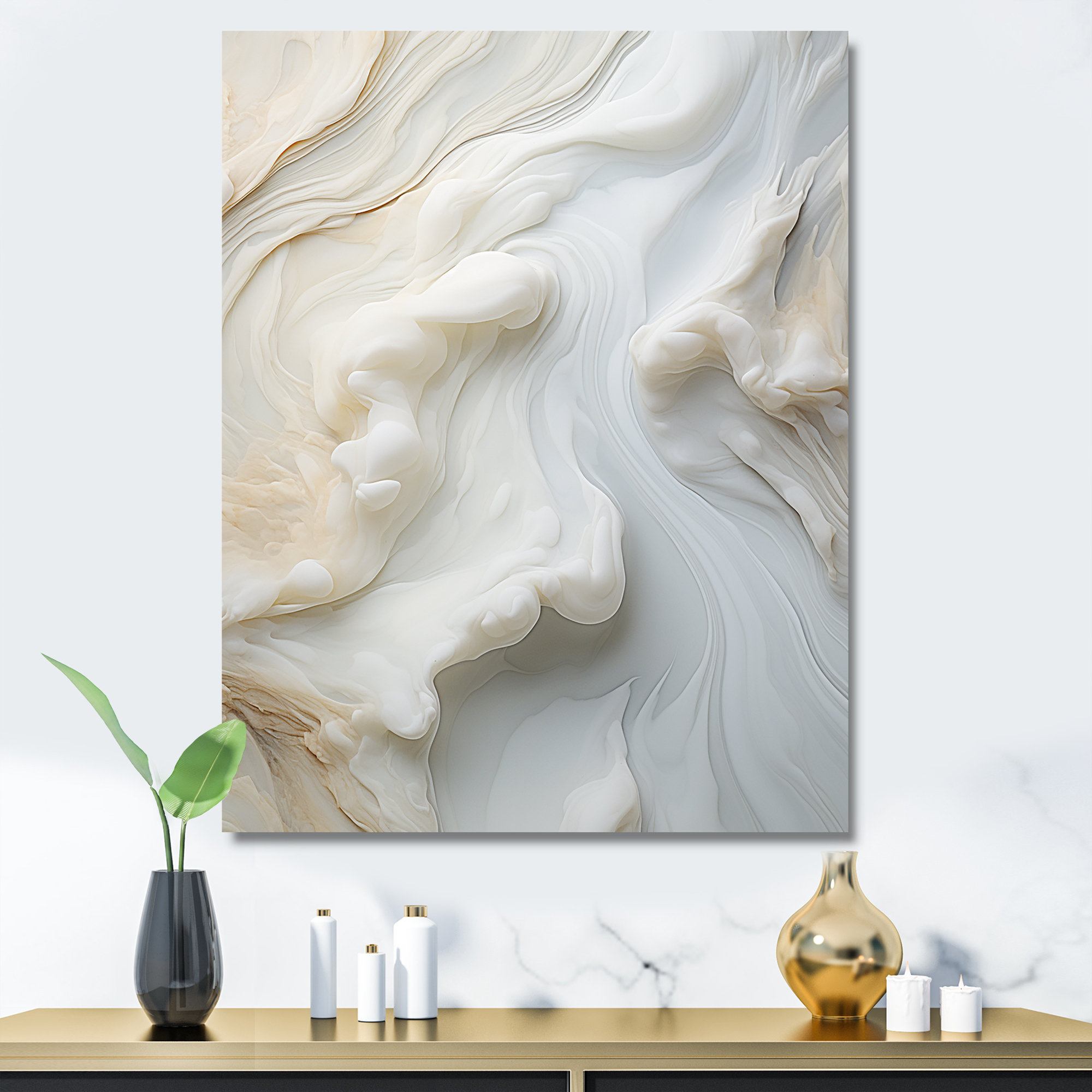Wrought Studio™ Abstract Milky White Flow II - Abstract Canvas Wall Art ...