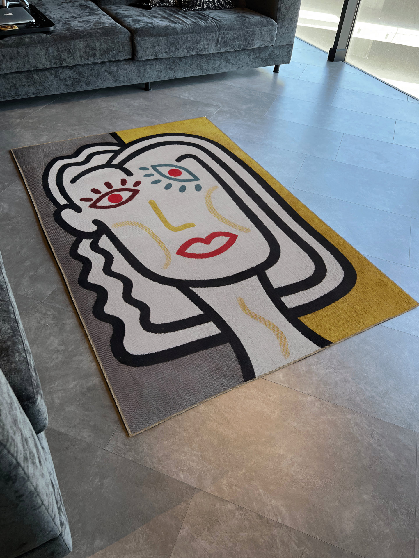 Orren Ellis Yellow-Beige Themed Surrealist Woman's Face Patterned ...