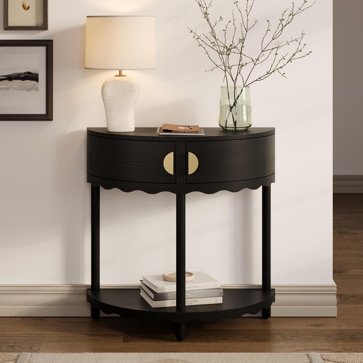 Hokku Designs Modern Scalloped Skirt Half Moon Console Table With ...