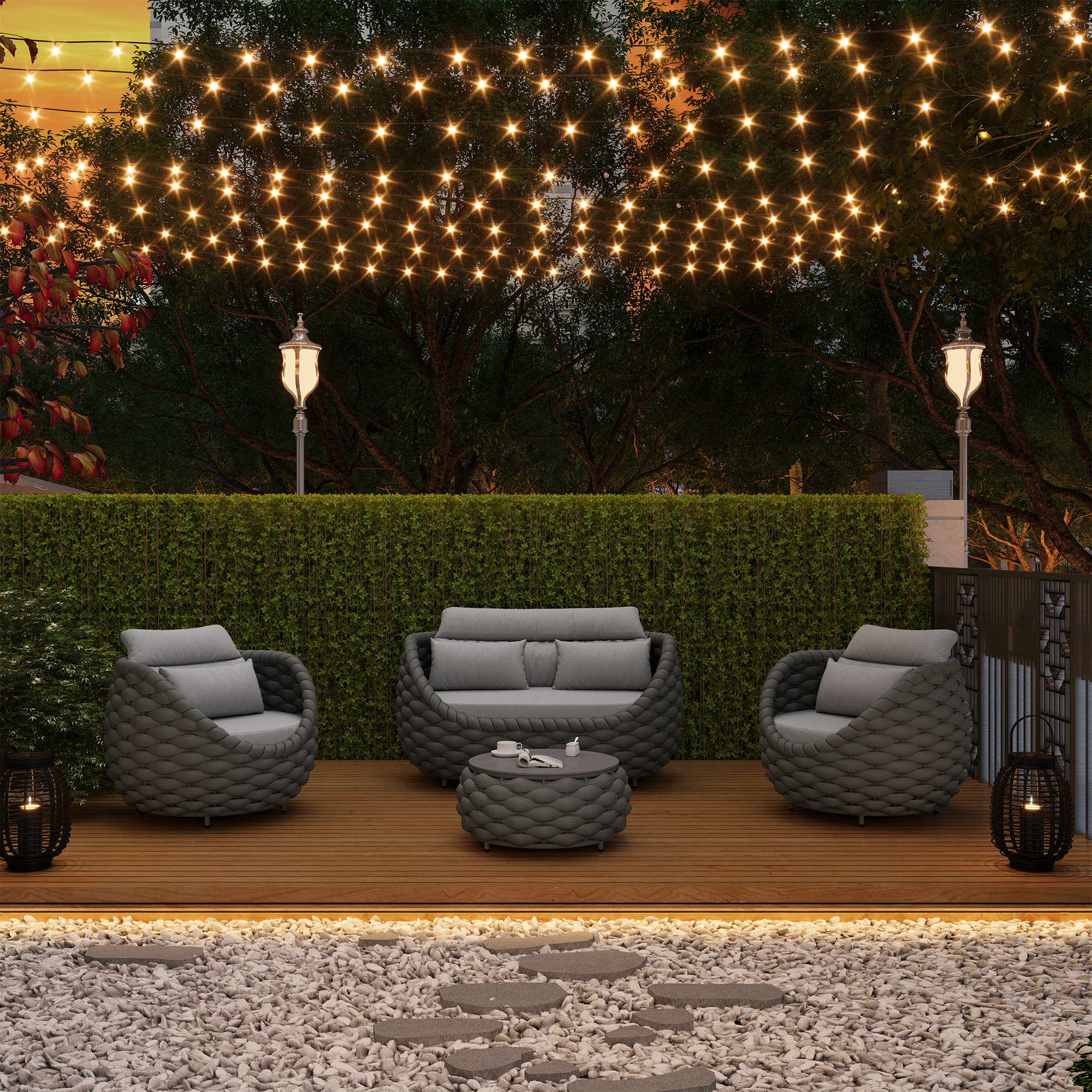 Brayden Studio® 4 Person Polyester Rope Seating Group With Cushions ...