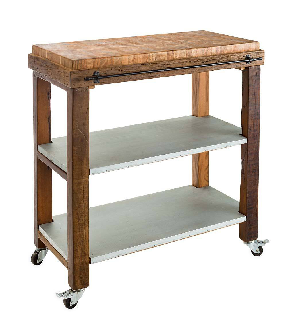 VivaTerra Reclaimed Rolling Butcher Block Kitchen Island With Storage ...