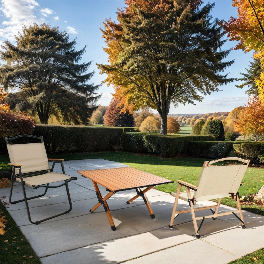 Ebern Designs Rollable Aluminum Picnic Table, Solid Folding X-Frame ...