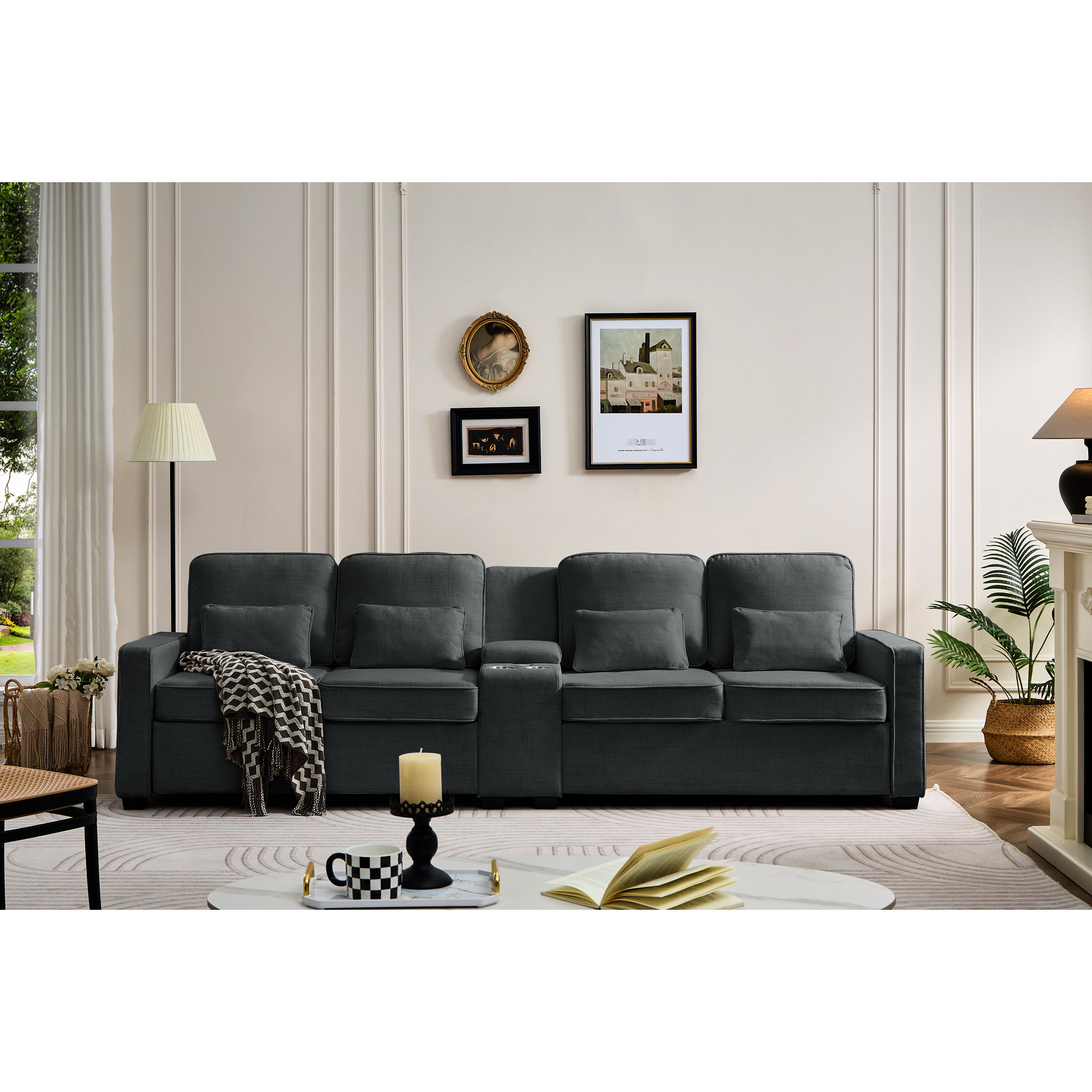 Latitude Run® 114" Upholstered 4 - Seat With 2 Cupholders, 3 Wired ...
