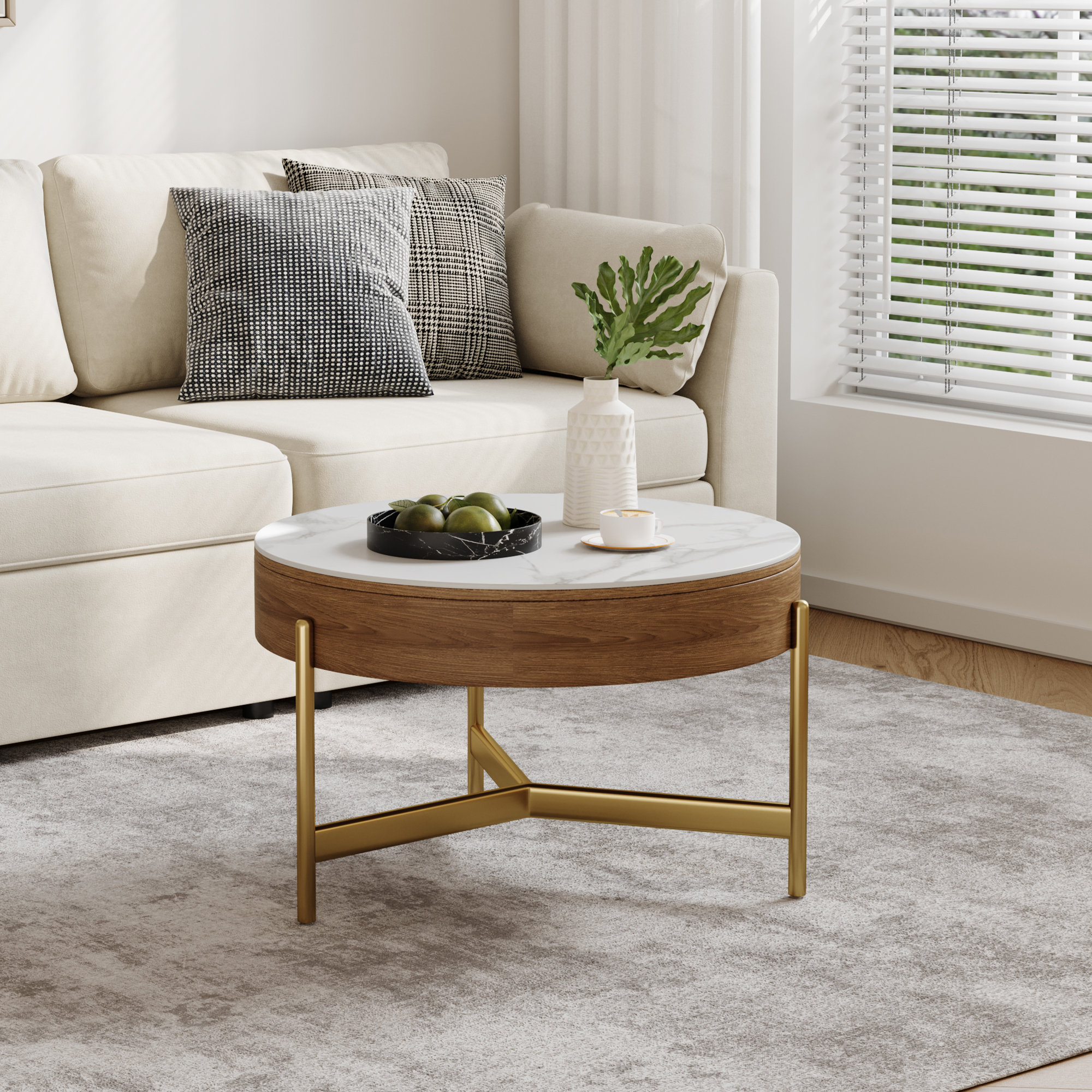 Brayden Studio Caeleb Modern Round Lift-Top Coffee Table with Storage ...