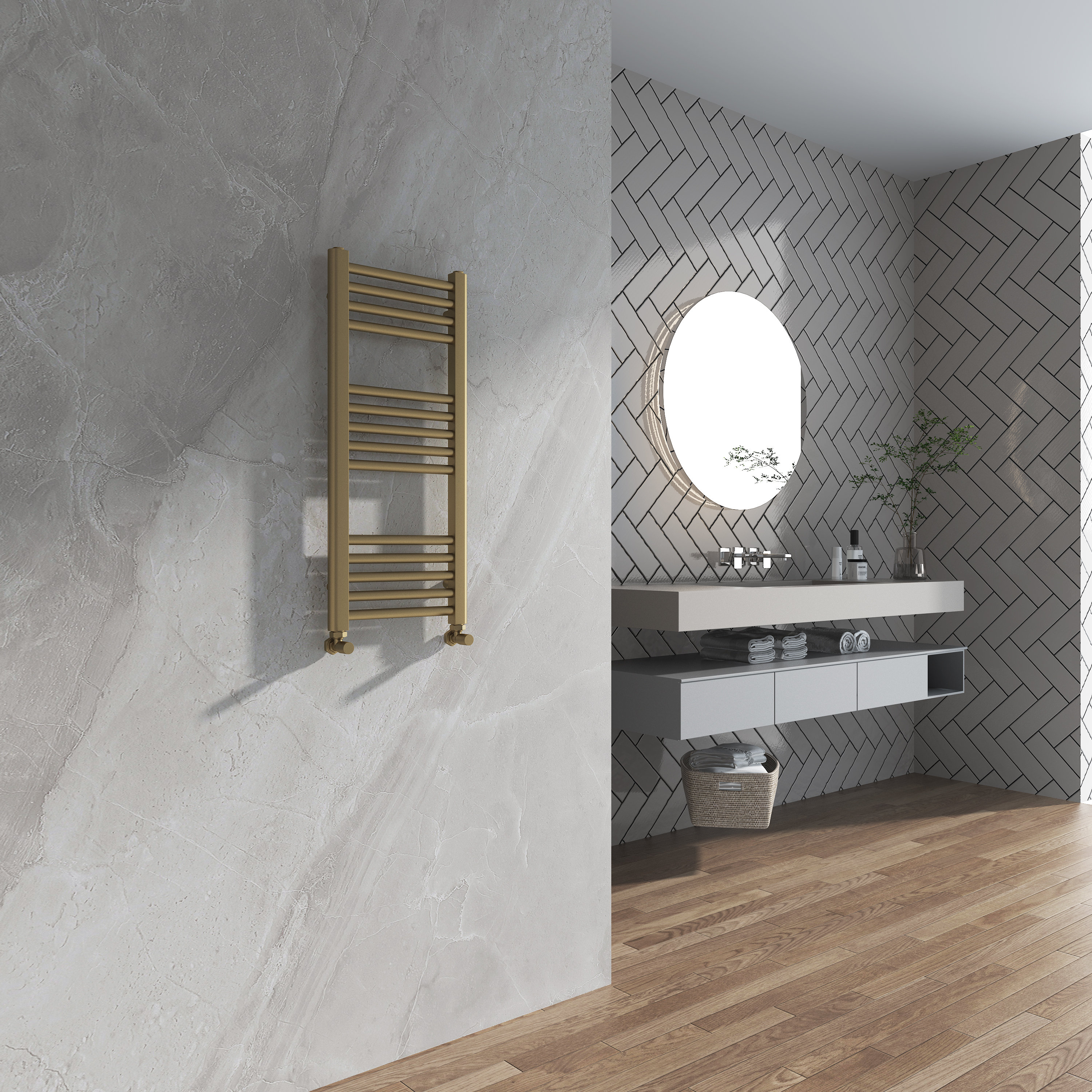 Belfry Heating Aureli Brushed Brass Ladder Towel Rail Radiator - 800mm ...