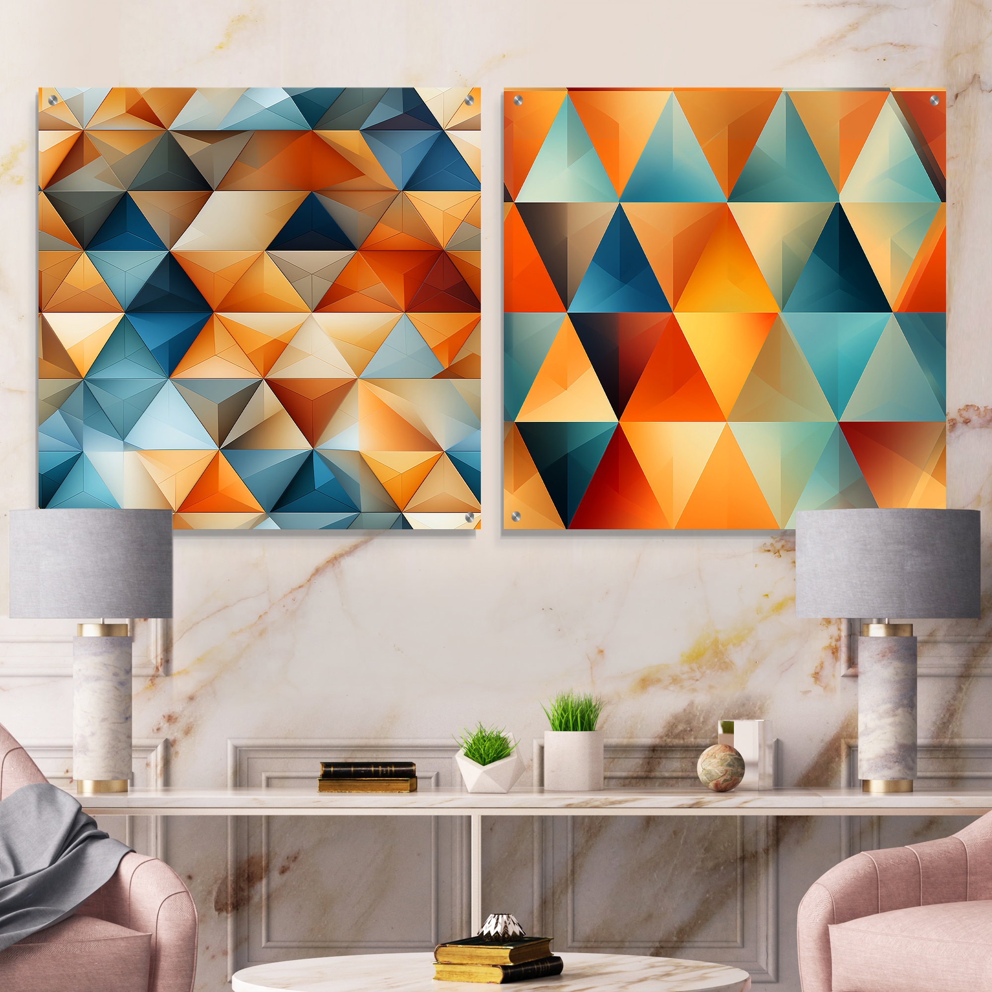 Design Art Orange And Blue Symmetry Tranquil Triangles - Abstract ...