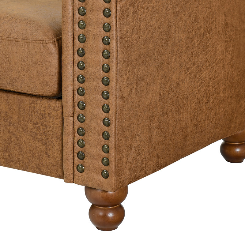 Williston Forge Jhosep 80'' Faux Leather Sofa, Nailhead Tufted Couch ...