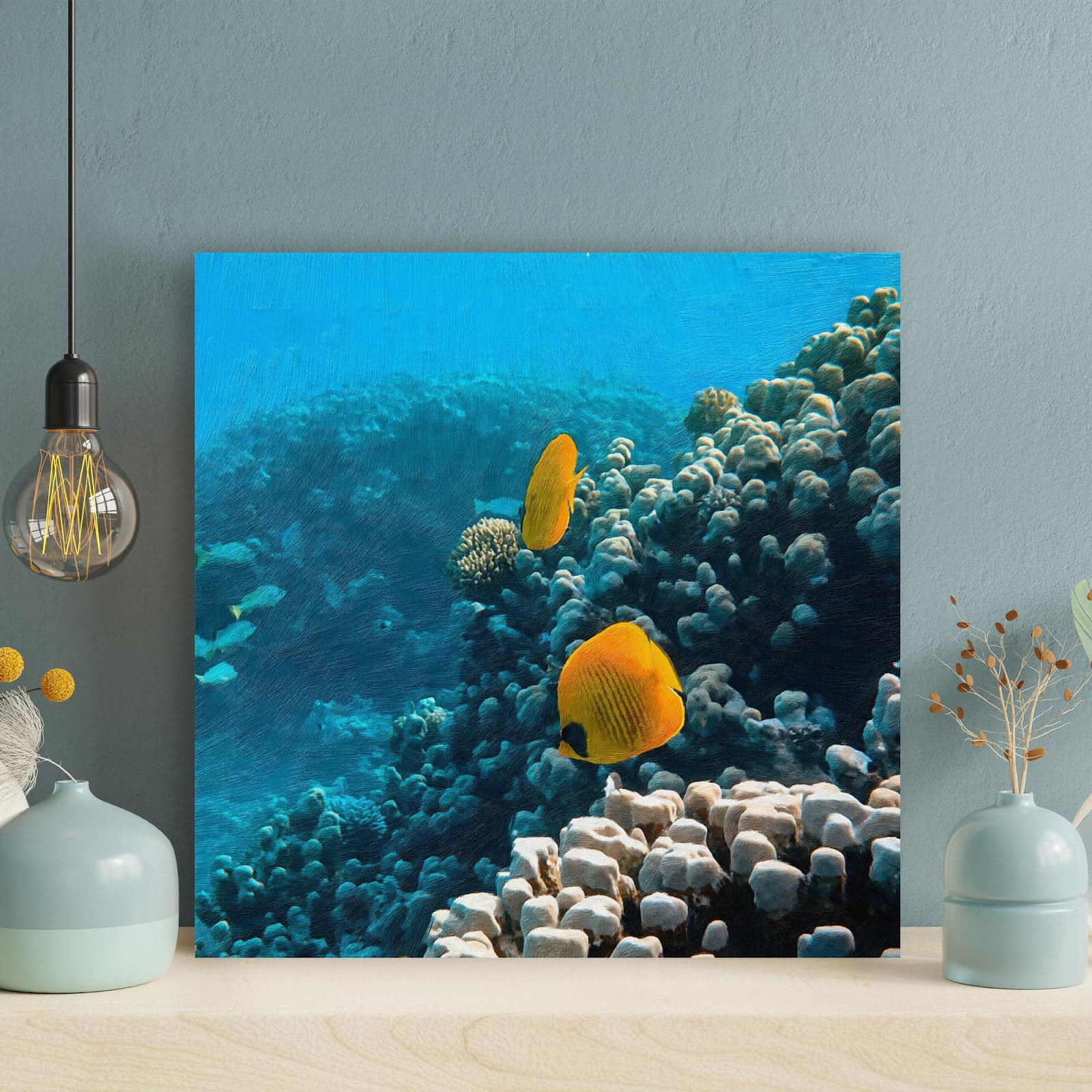 Rosecliff Heights Two Yellow Fish Over Corals - 1 Piece Square Graphic ...