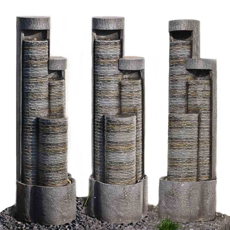 Ebern Designs Modern 3 Tiered Waterfall Column Fountain Indoor Outdoor ...