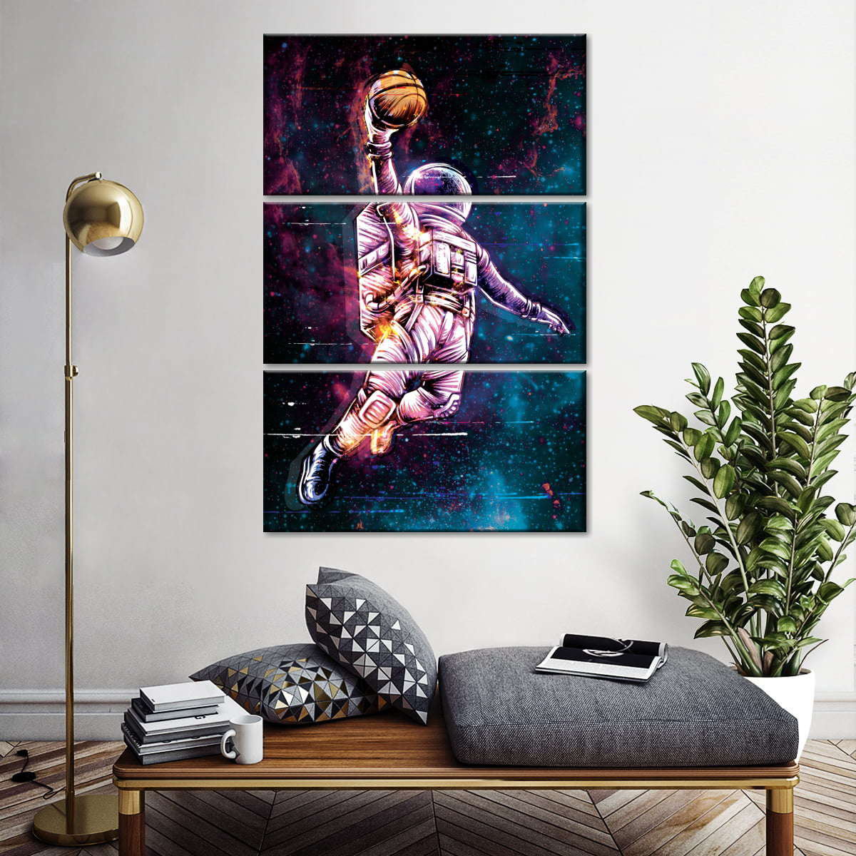Ebern Designs Neon Space Dunk On Canvas 3 Pieces Set | Wayfair