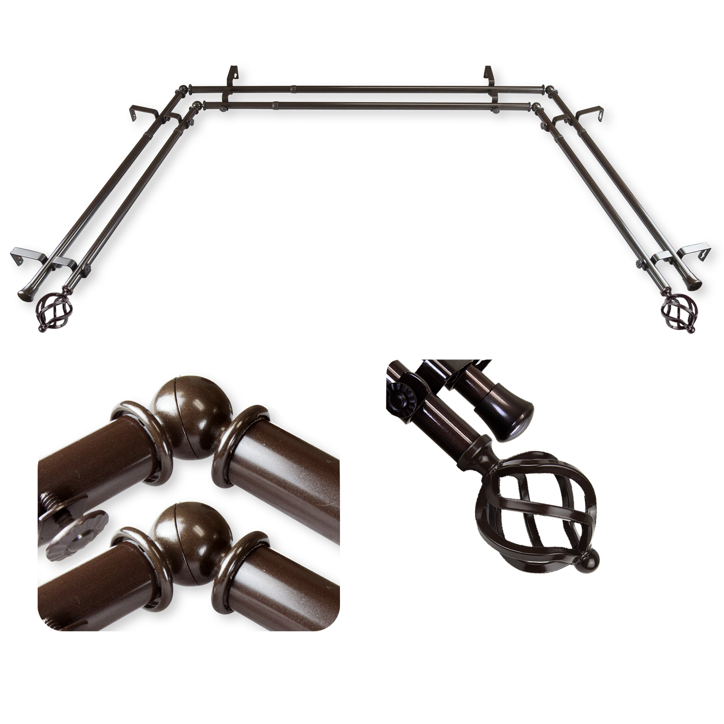 Rod Desyne Twist Expandable Bay Window Double Curtain Rod | Wayfair