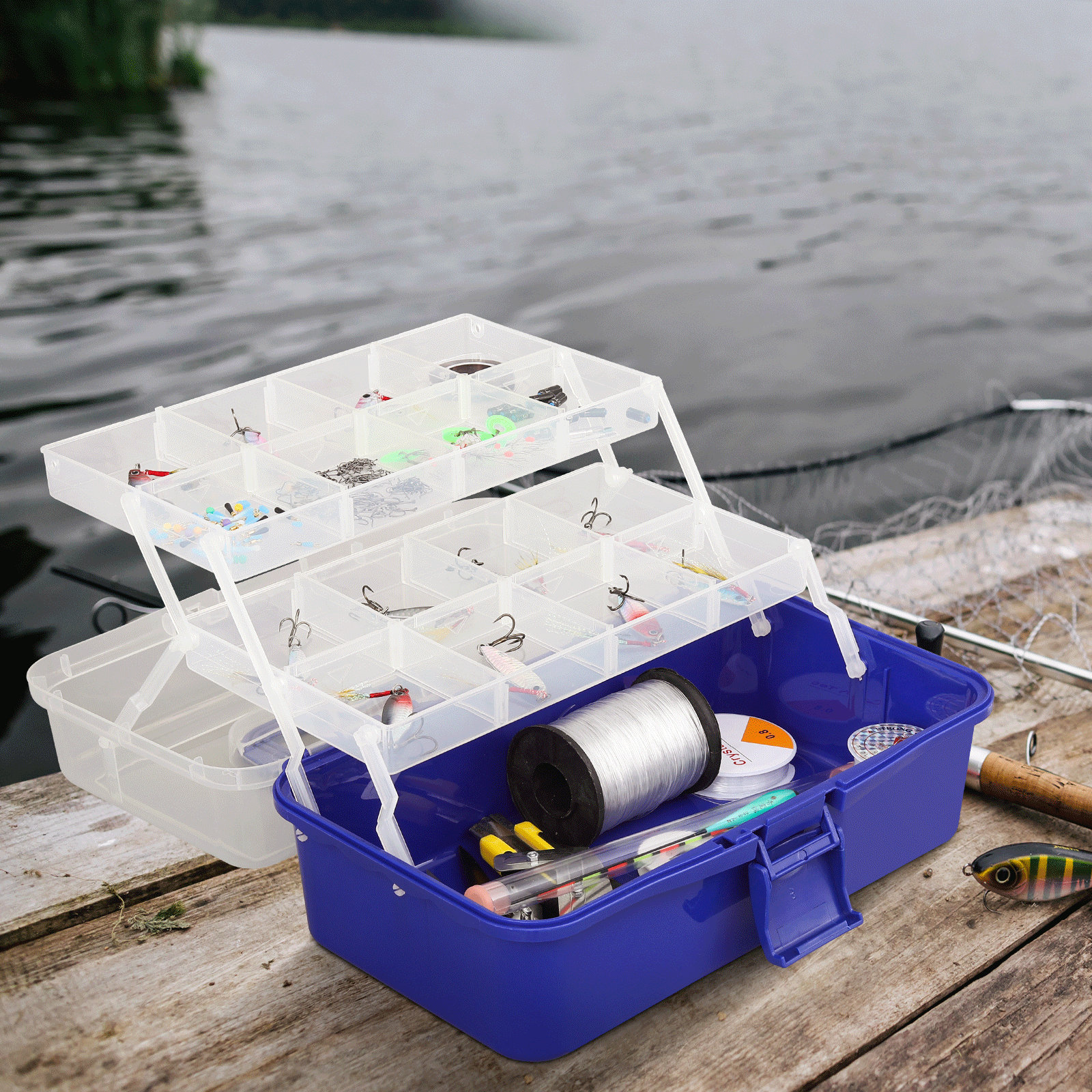 Rebrilliant 3-Layer Plastic Fishing Tackle Box Organizer With 2 ...