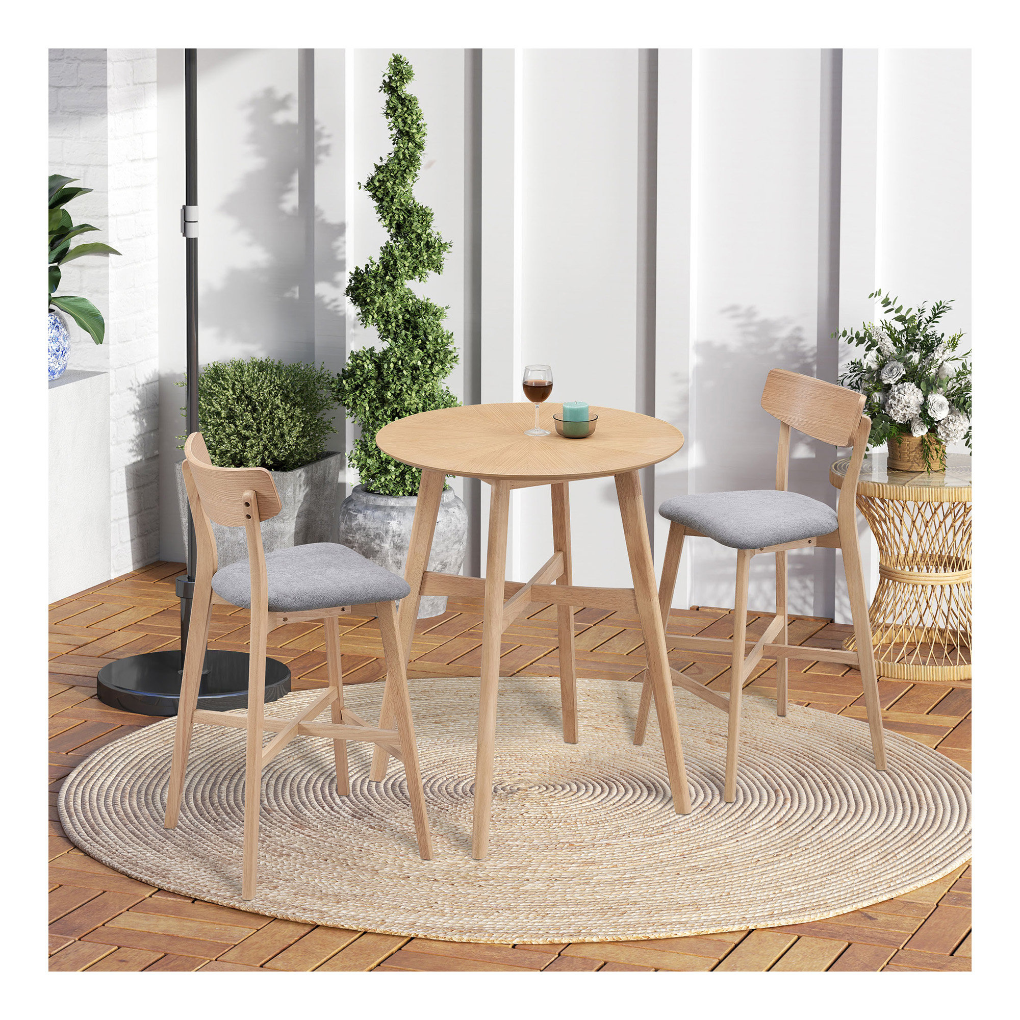 Latitude Run® 3 Pieces Bar Table Set,Modern Round Counter Height Pub ...