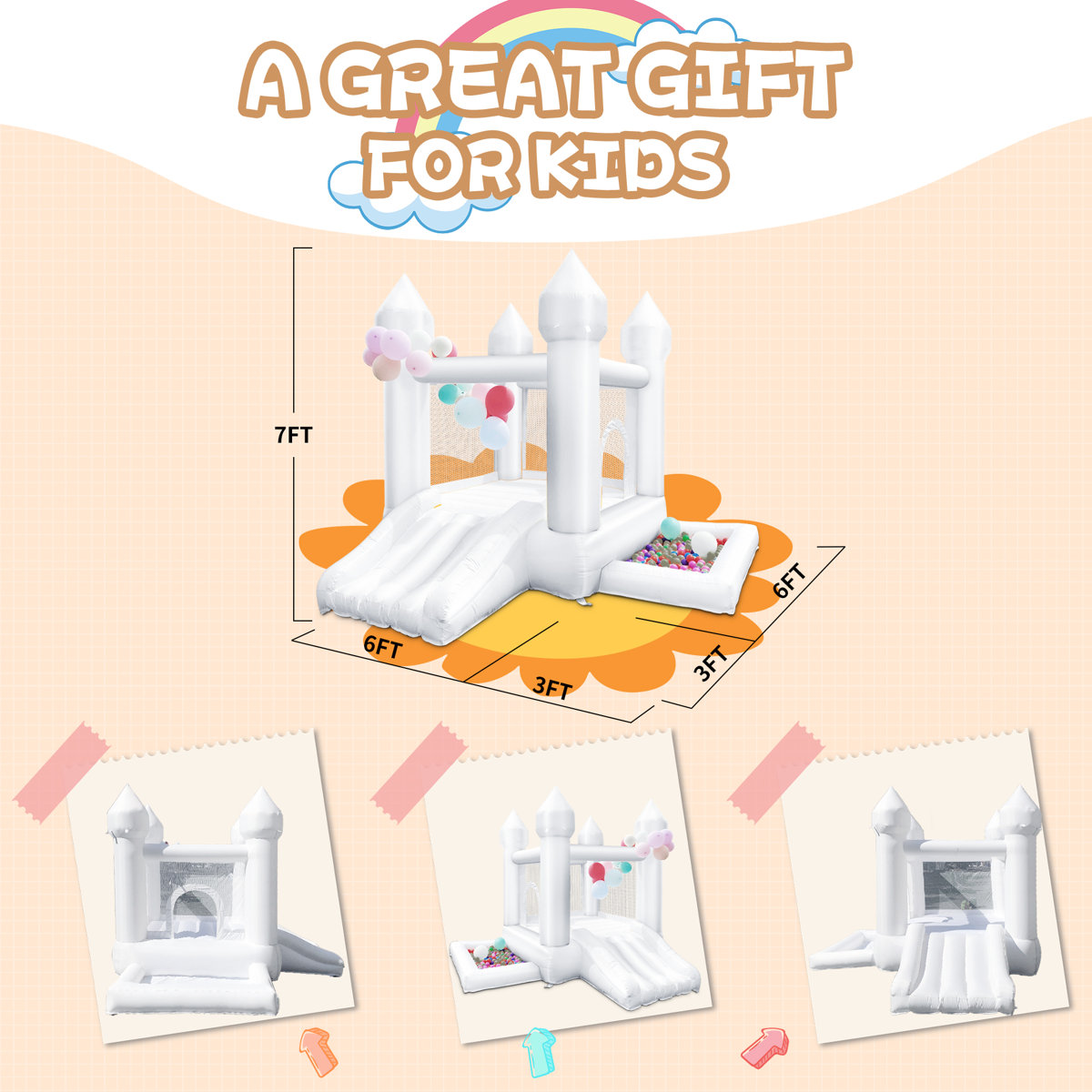 Connsann 9FT Premium Oxford White Bounce House with Slide and Ball Pit ...