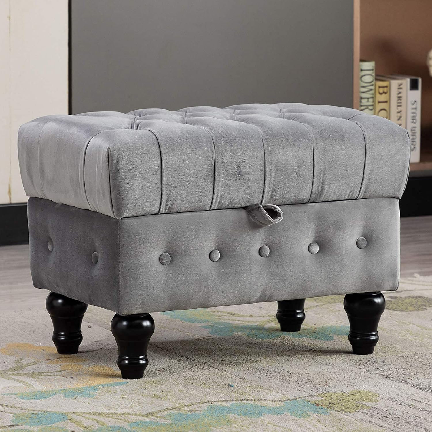 House of Hampton® Ottoman with Storage,Button Tufted Velvet Upholstery ...