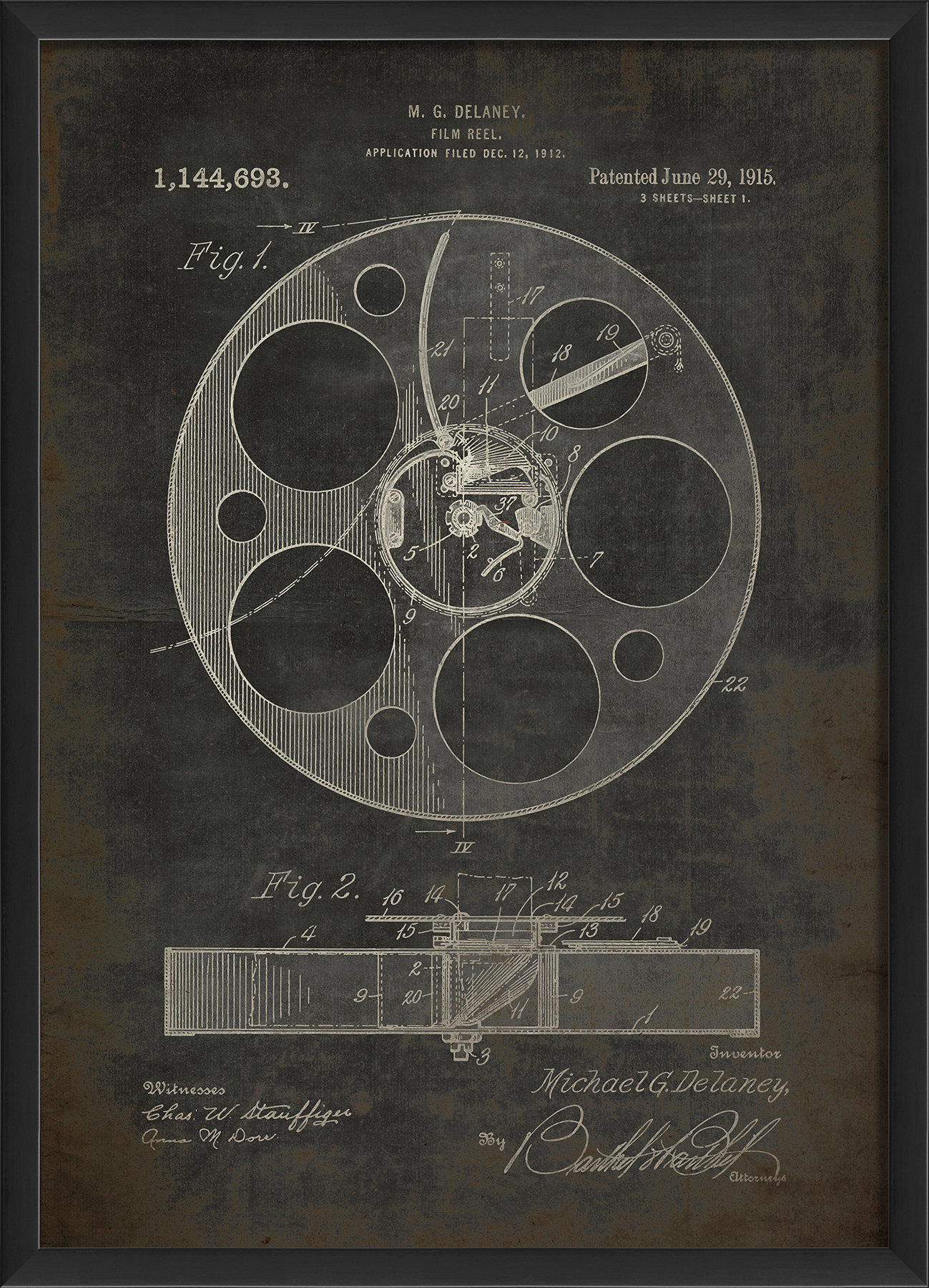 17 Stories 'Delaney Film Reel Patent on Black' Framed Graphic Art Print ...