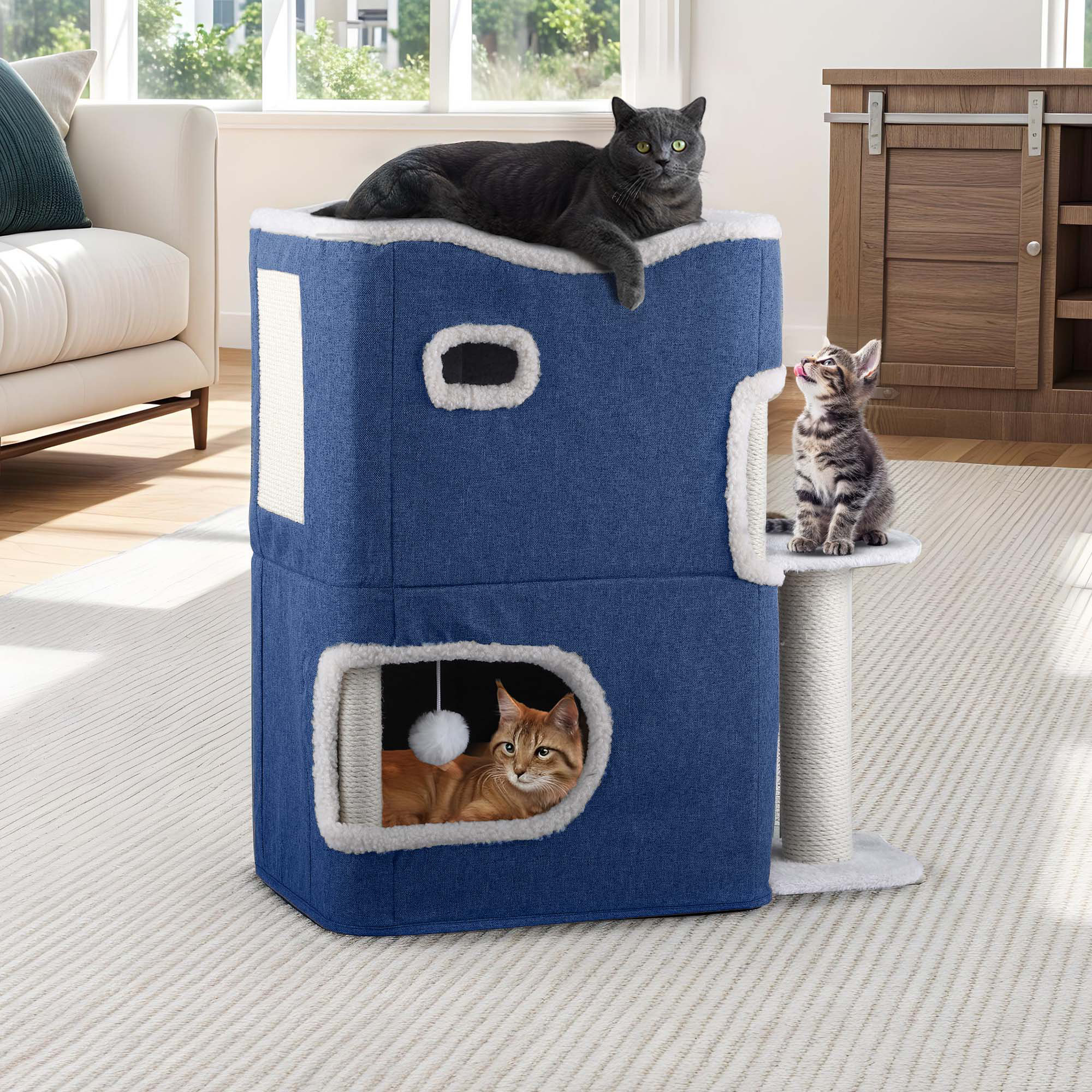 Tucker Murphy Pet™ Multi-Level Cat House with Cozy Beds & Scratch ...