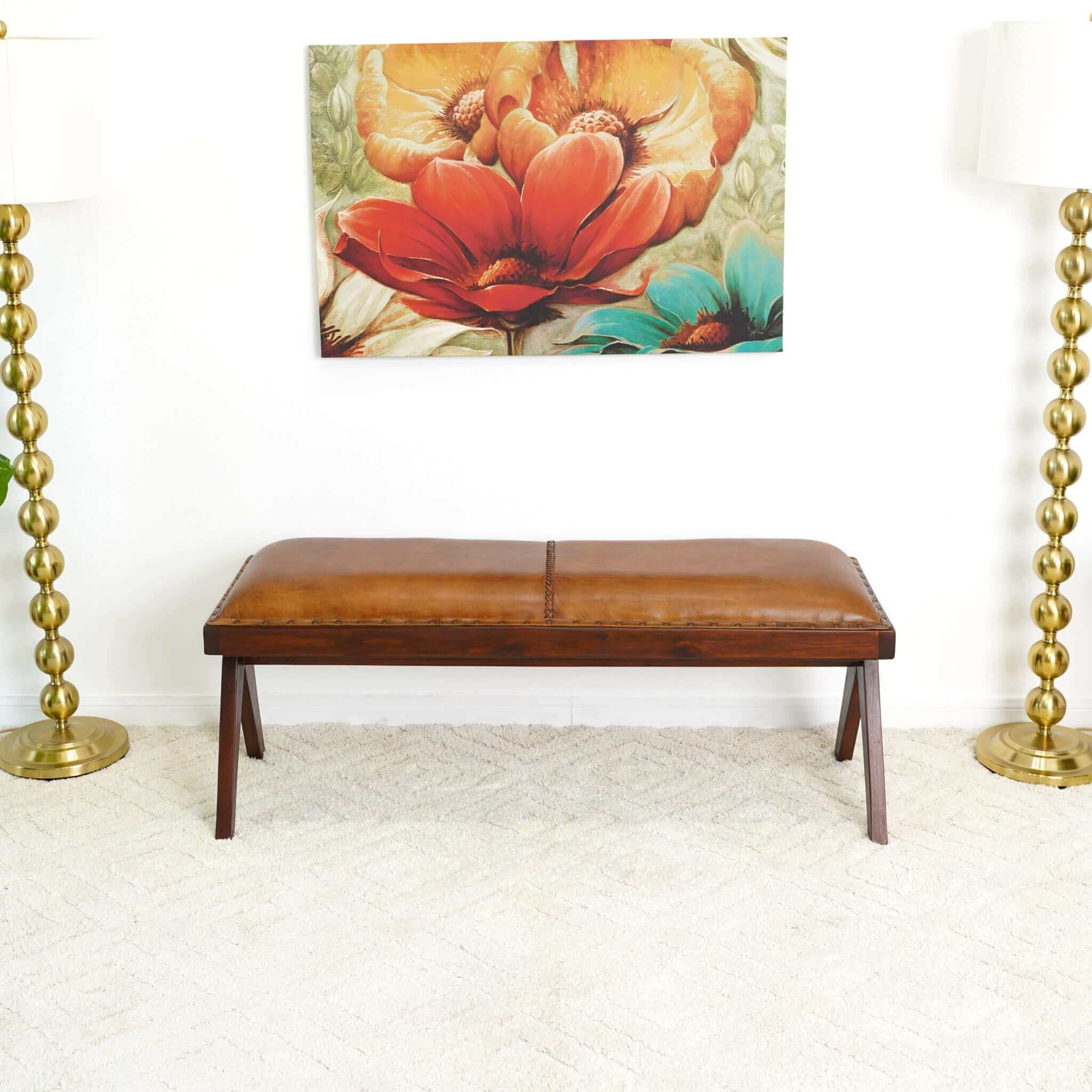 Corrigan Studio Mid Century Modern Tan Leather Bench - Wayfair Canada