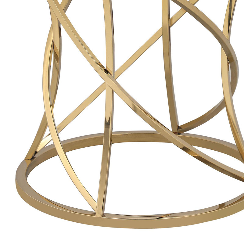 Mercer41 Yanaton Round Mirror Top Stainless Steel End Table Gold | Wayfair
