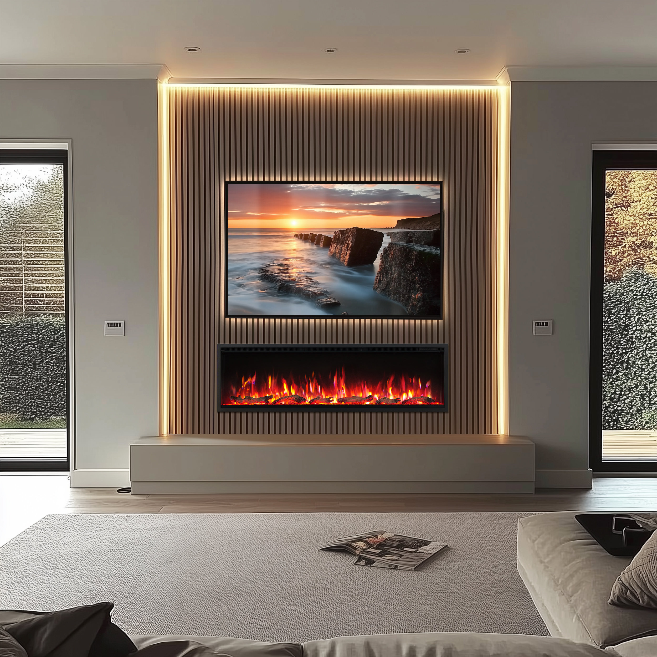 Puraflame 36/42/50/60/72 Inch Smart Linear Electric Fireplace - Clean ...