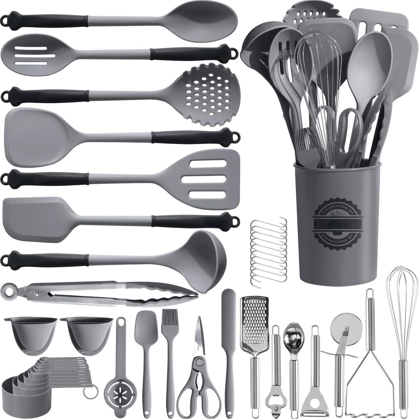 ColorLife 43Pcs Large Kitchen Utensils Set - Silicone Cooking Utensils ...