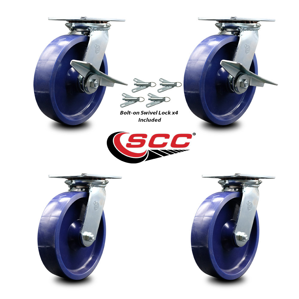 Service Caster 4 Piece Poly Caster Set with Roller Bearing 4 Swivel ...