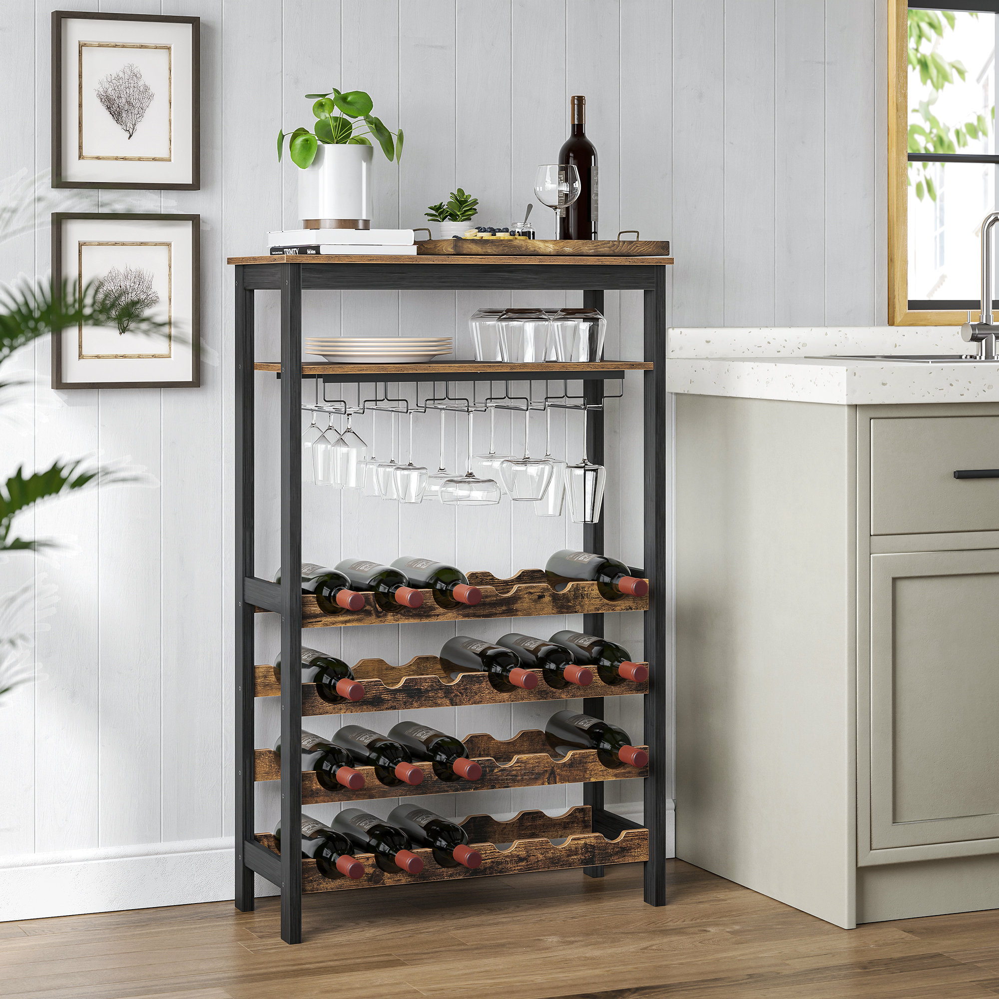 Borough Wharf 24-Bottle Wine Rack Free Standing Floor, Display Wine ...