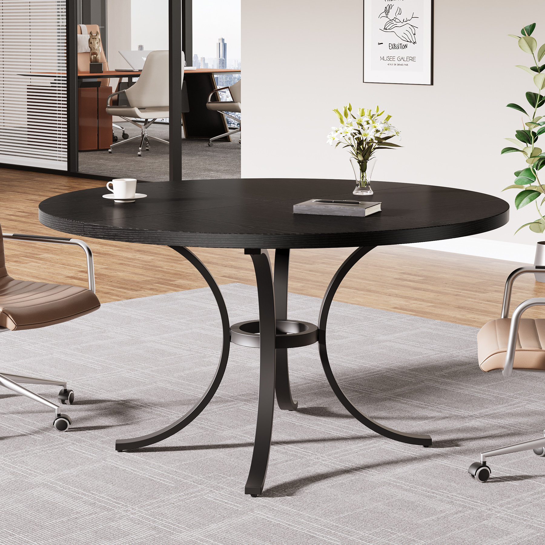 Winston Porter 47" Round Conference Table, Small Meeting Tables For ...
