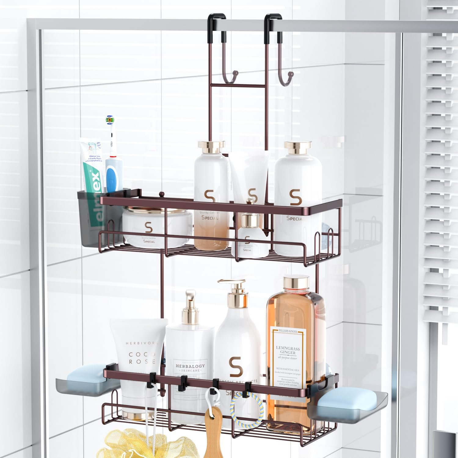 VOKIAL Shower Rack Hanging On Door: Black Rust-Proof Shower Rack On ...