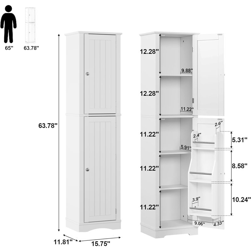 Winston Porter Ailleen 63.78'' Kitchen Pantry ,Narrow Tall Cabinet with ...