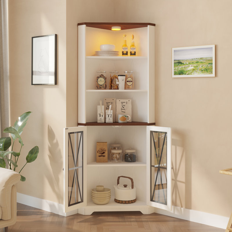 Wrought Studio™ 66.9"H X 22.3"W Corner Bookcase With Magnetic Glass ...