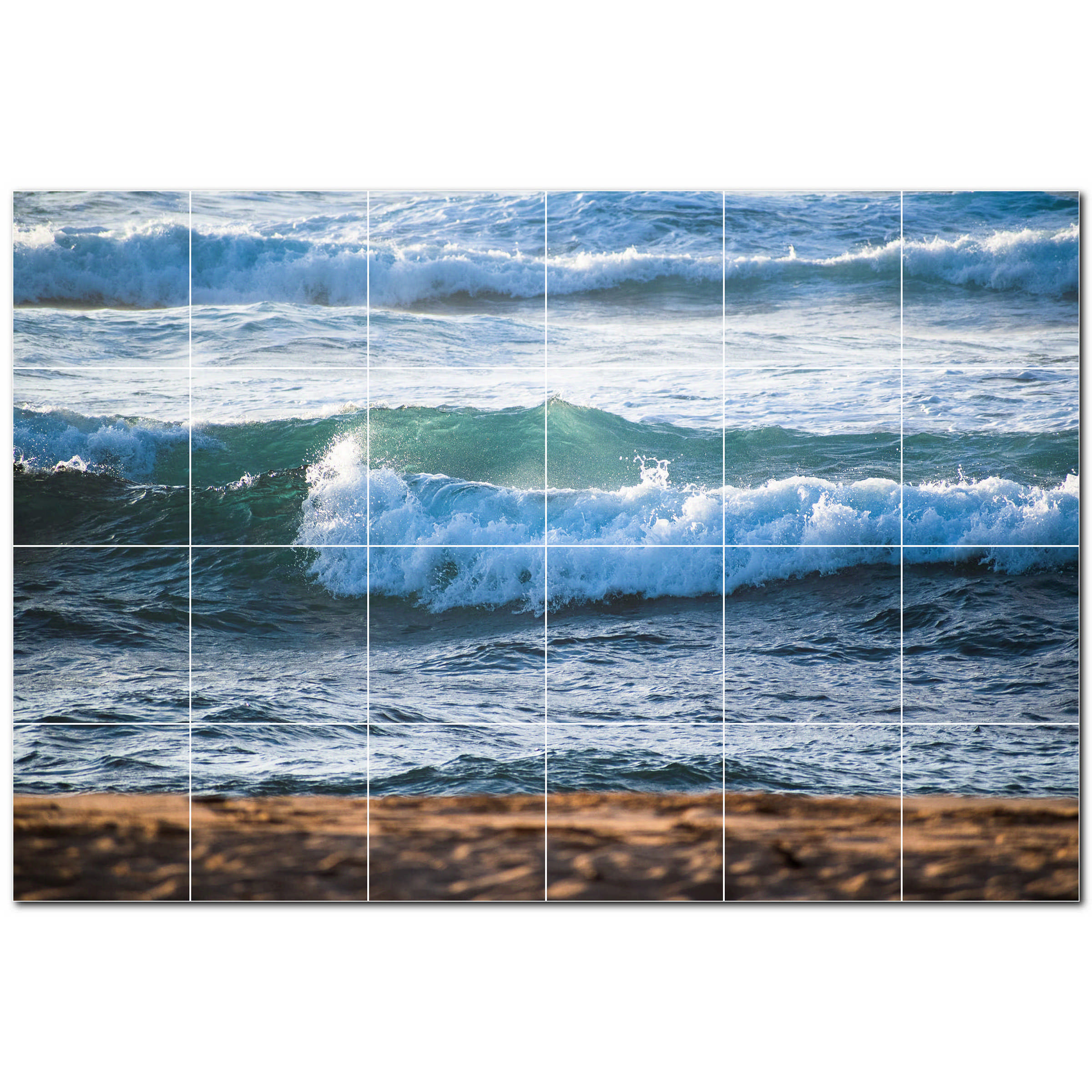 Picture-Tiles.com 72" x 48" Ceramic Waves Photo Decorative Mural Tile ...